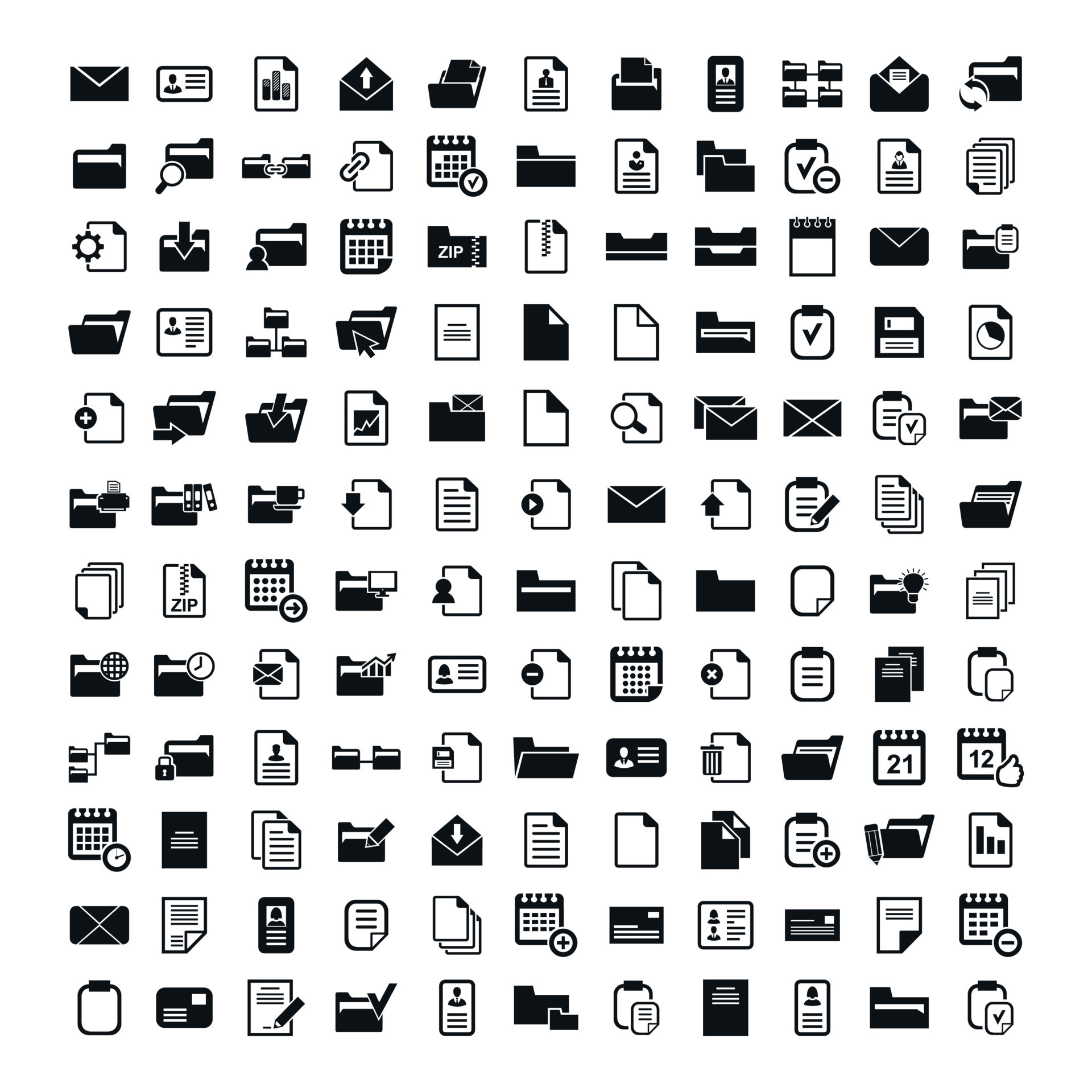 Set of icons on a theme the files and folders. Vector illustration ...