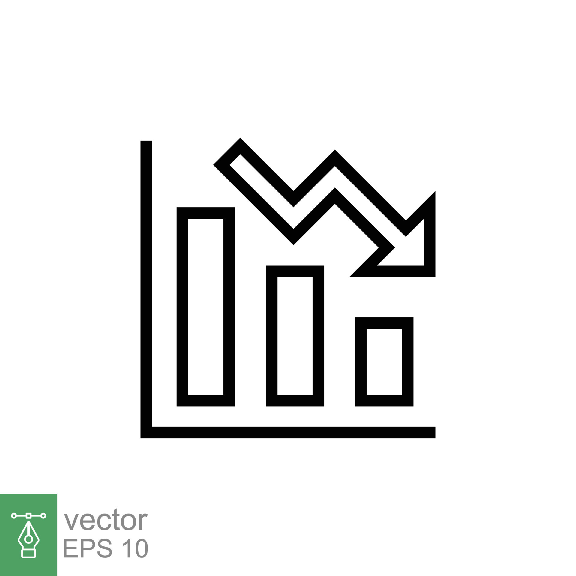 Graph down, reduce progress line icon. Simple outline style efficiency ...