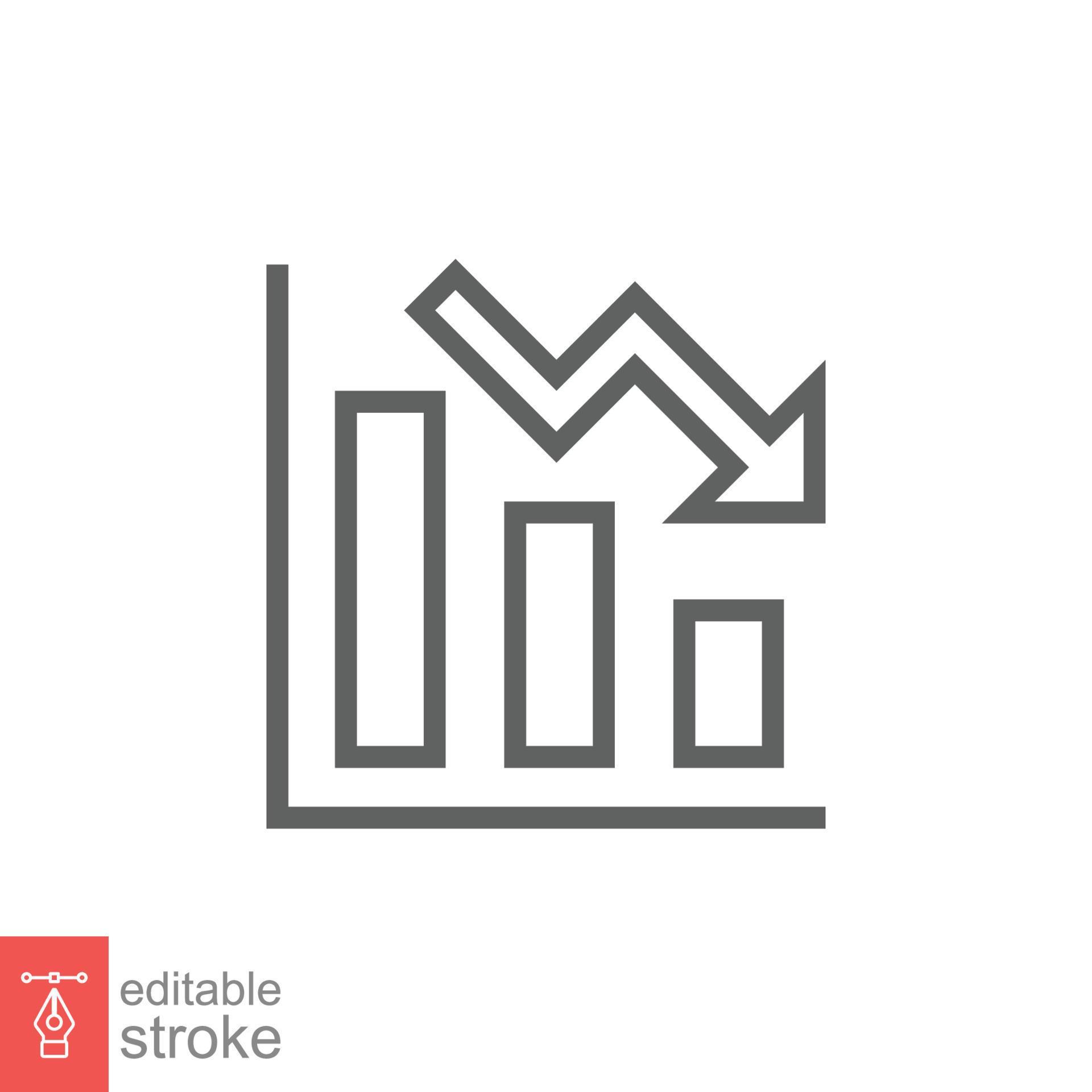 Graph down, reduce progress line icon. Simple outline style efficiency decrease graphic, finance ...
