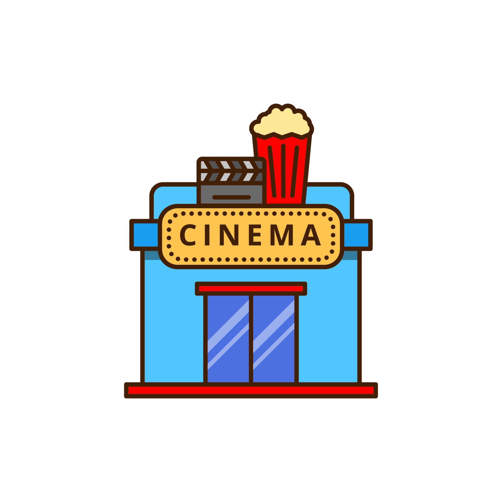 Simple cinema building vector illustration isolated on white background. Cinema building icon ...