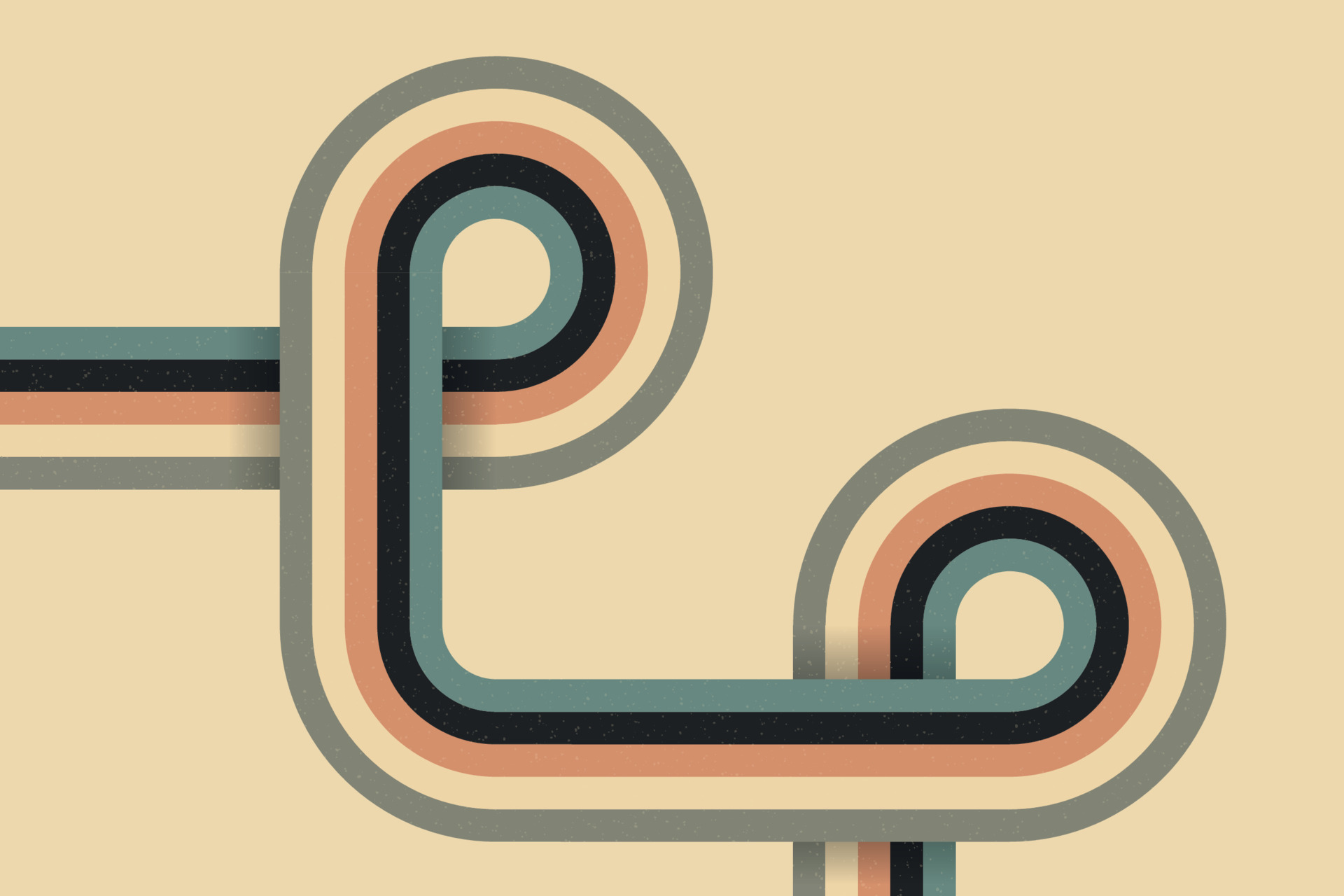 Retro Colorful Curved Lines On Beige Background Abstract Disco Linear