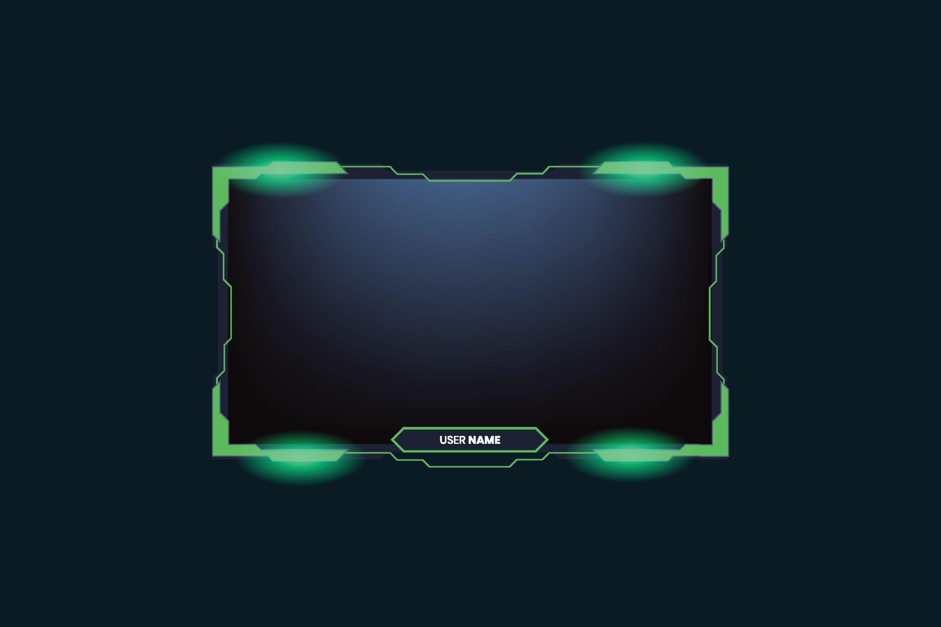 Green screen overlay vector on a dark background. Live gaming screen panel and frame design with ...