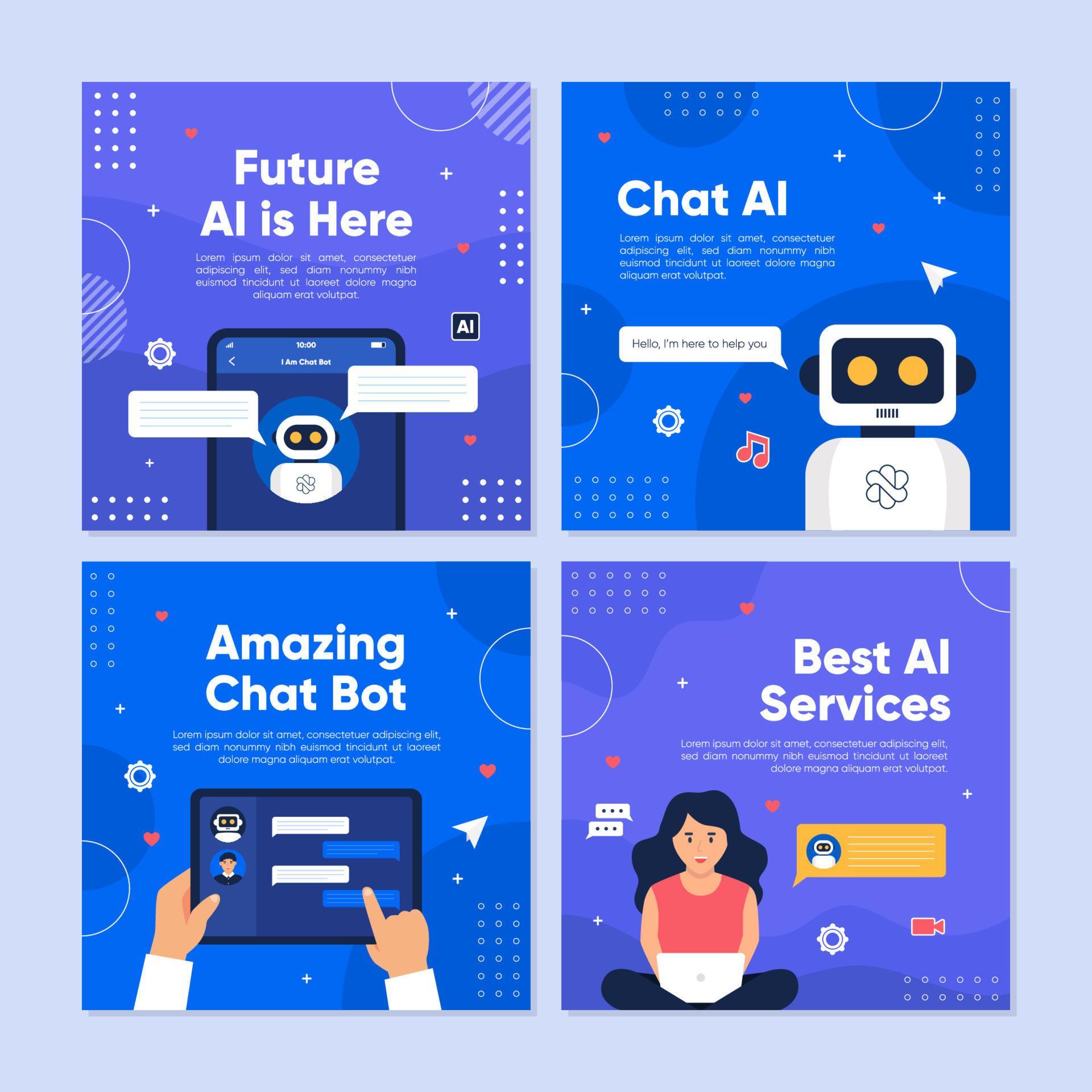 Chat AI Bot Social Media Post Template Set 20919375 Vector Art at Vecteezy