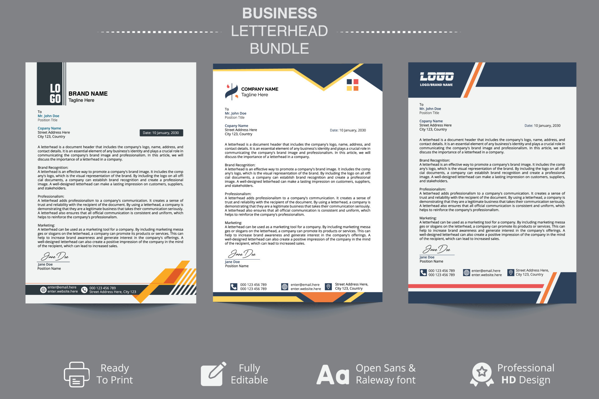 3 Business Letterhead High Quality Editable Design, Corporate ... 3 Business Letterhead High Quality Editable Design, Corporate ...