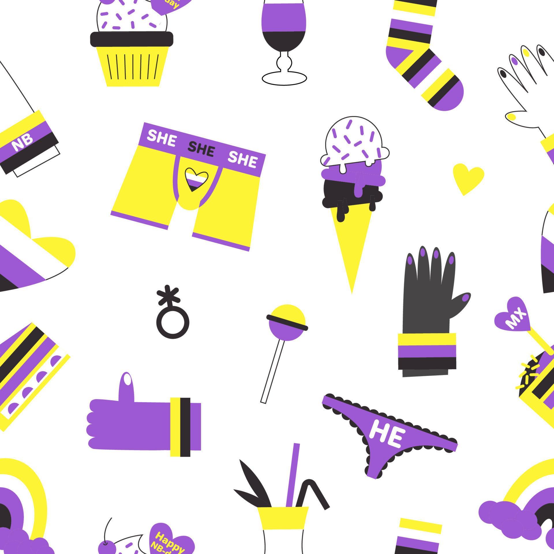 Seamless pattern with nonbinary symbols and flags. Vector background for lgbt pride with ...