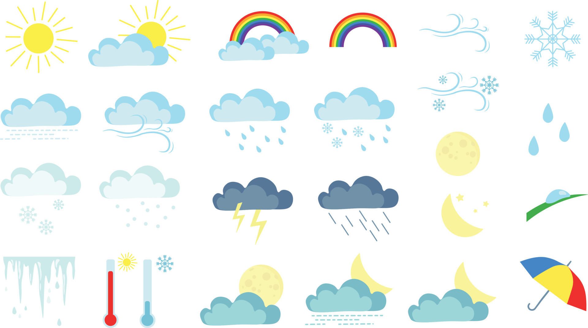 Vector weather cartoon icon set. Icons for weather forecast. Sun and ...