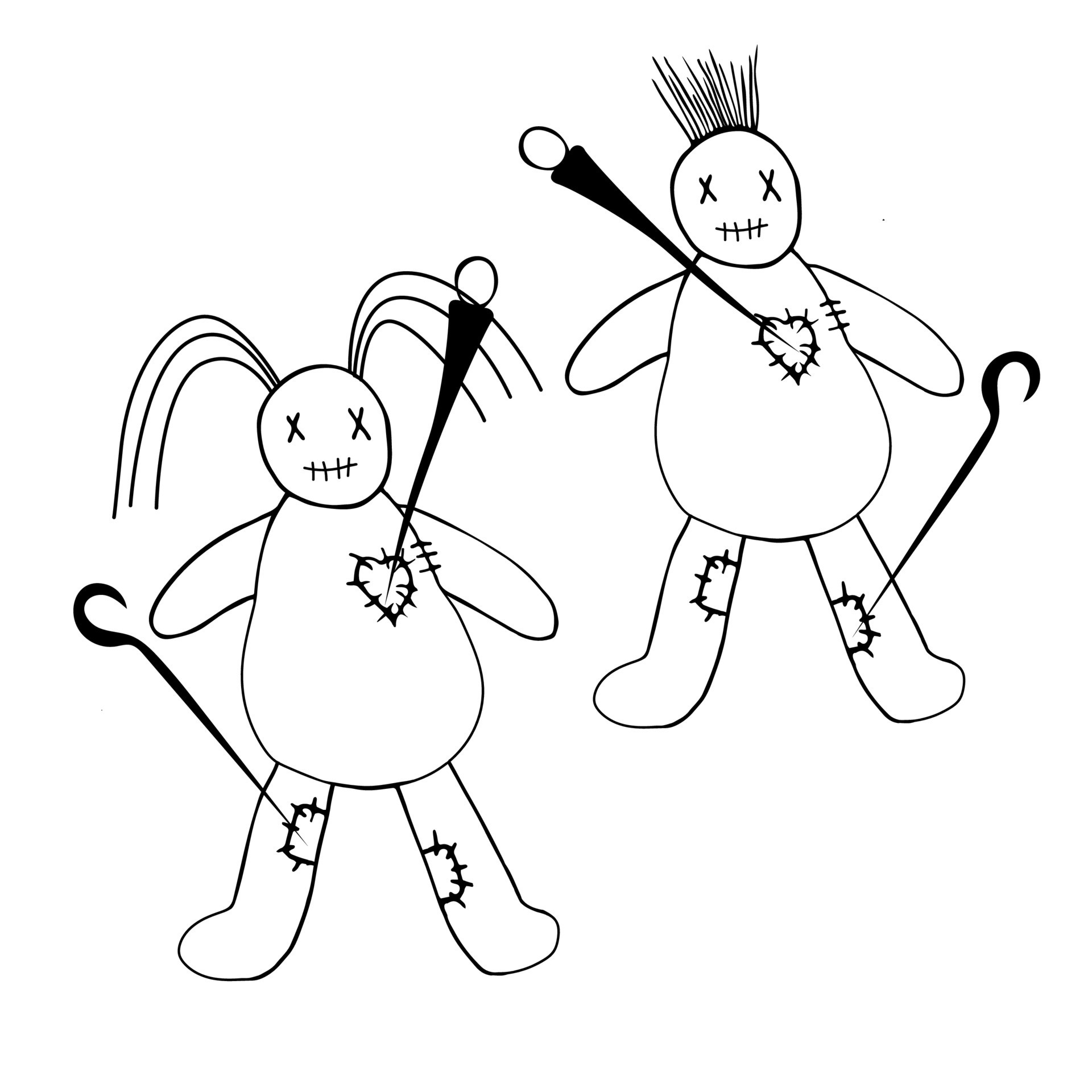 Vector Illustration Of Two Hand Drawn Voodoo Dolls That Were Pierced With Pins A Mans Voodoo