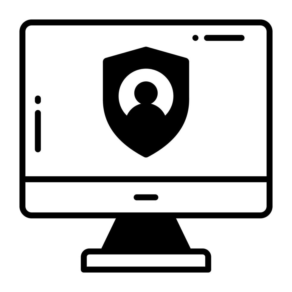 User inside shield with monitor, vector design of user profile security ...