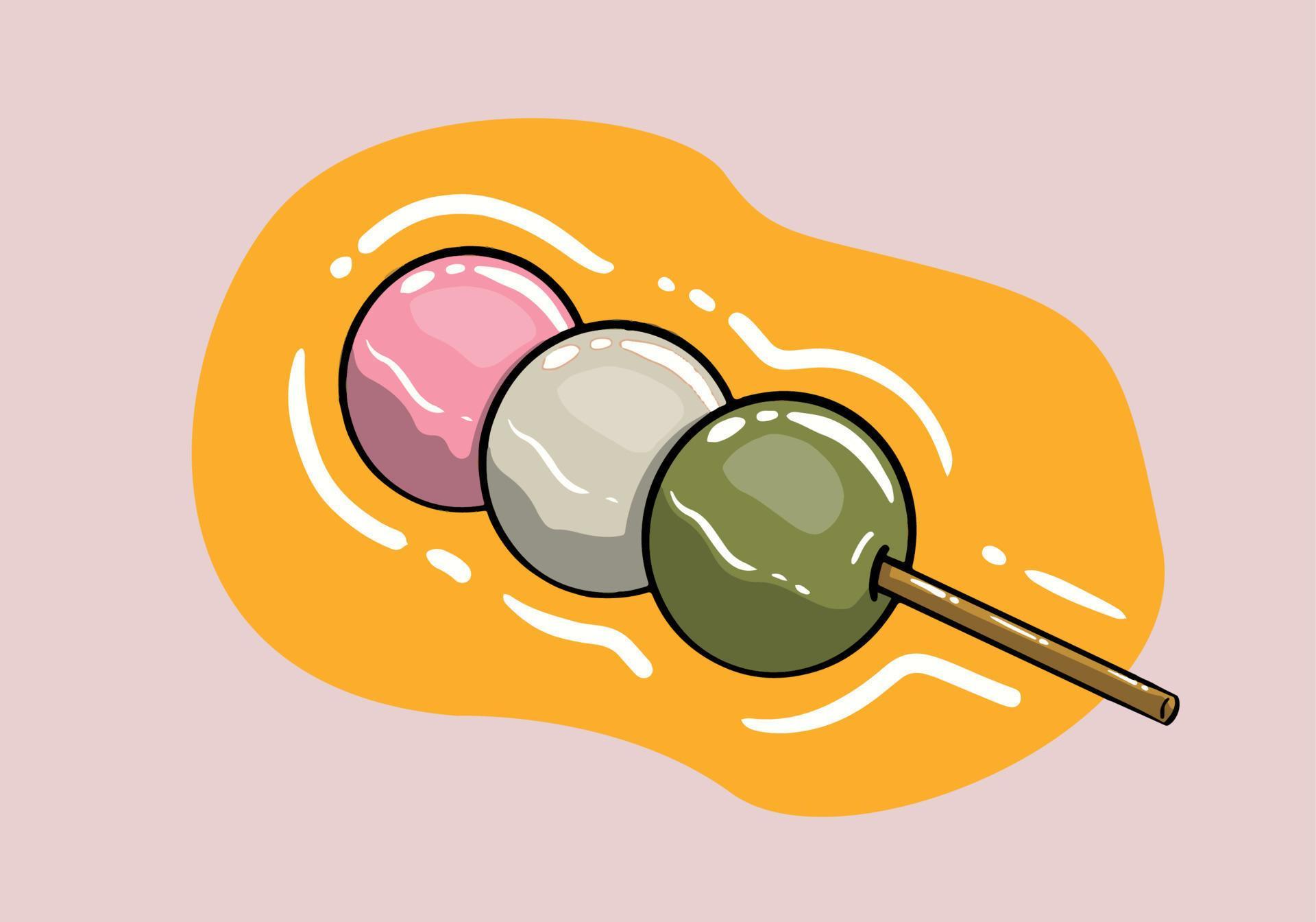 Japanese Spring Dango. Three-color dumplings dangos. Traditional Japanese dessert. Hand drawn ...