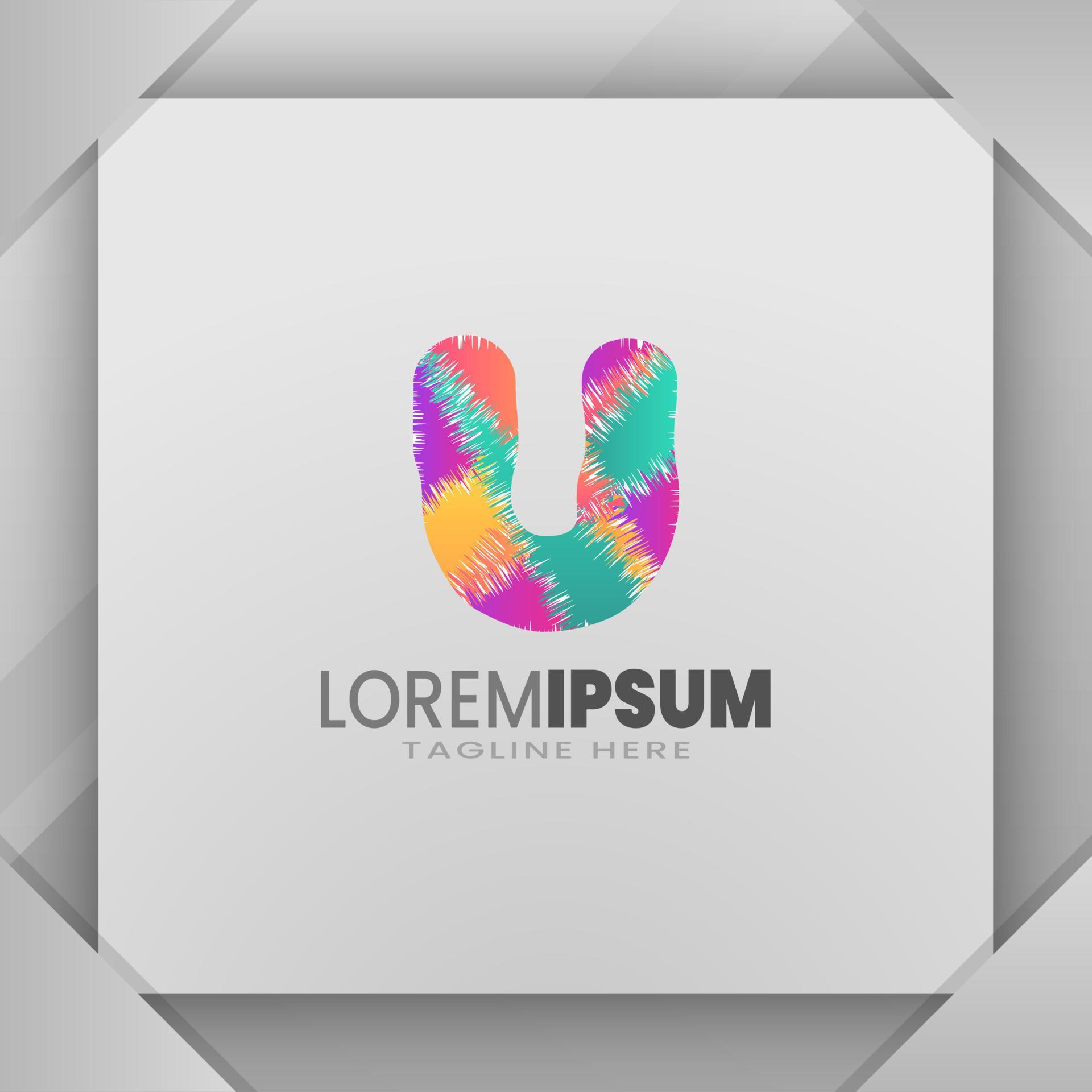 Fabric pattern logo with U letter and abstract colorful motifs. Logo template for business ...