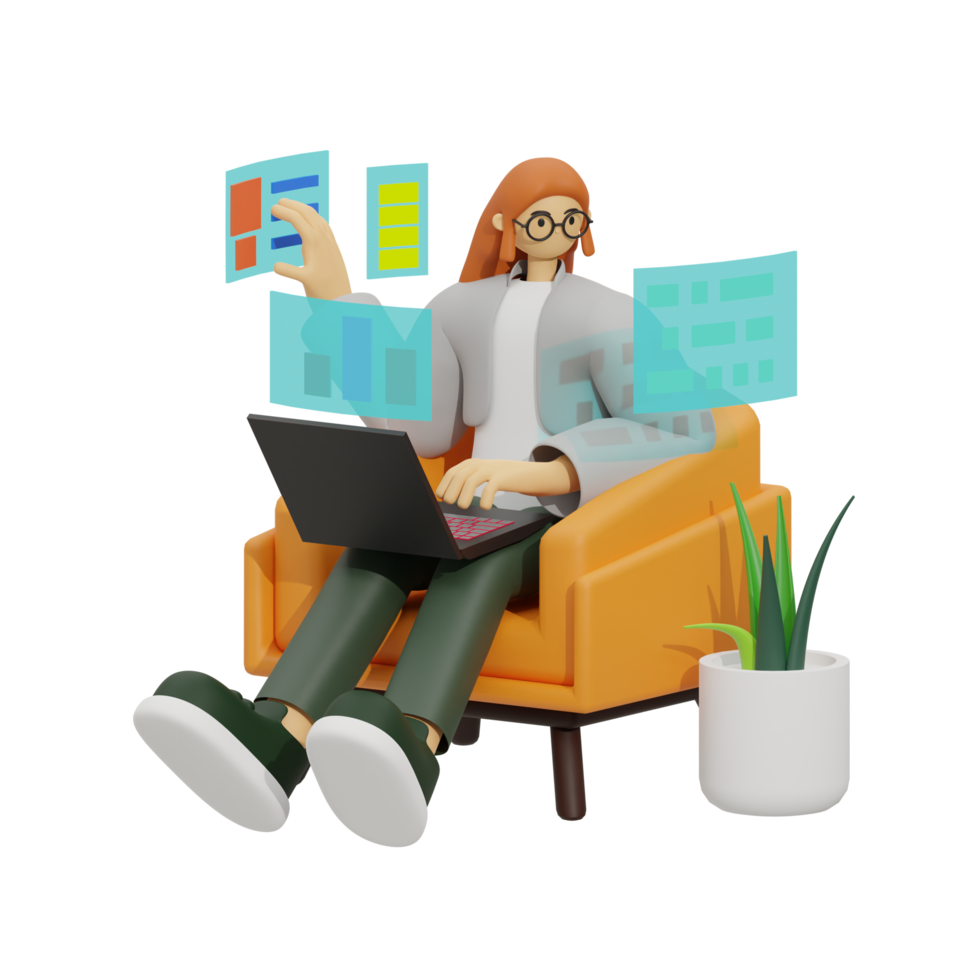 Enhancing Productivity with Laptop Use on Sofas 3D illustration ... Enhancing Productivity with Laptop Use on Sofas 3D illustration ...