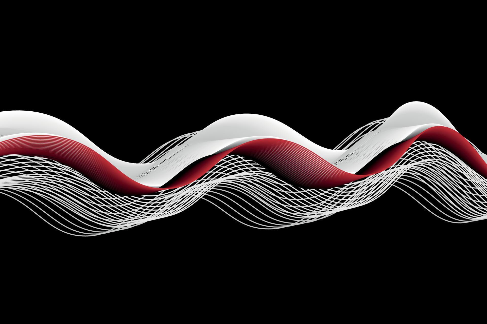 white and red lines wave on black background. fluid abstract background, suitable for landing ...