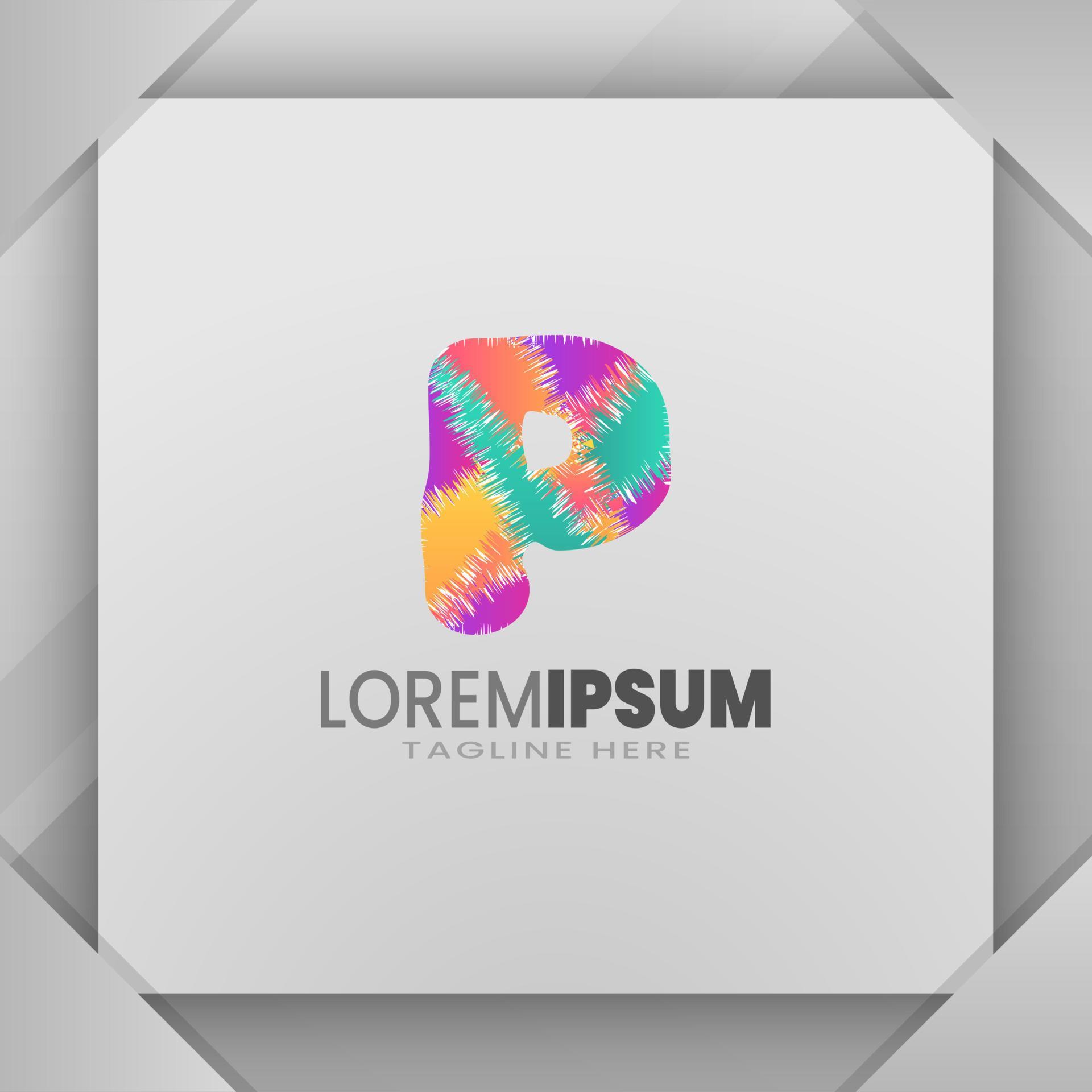 Fabric pattern logo with P letter and abstract colorful motifs. Logo template for business ...