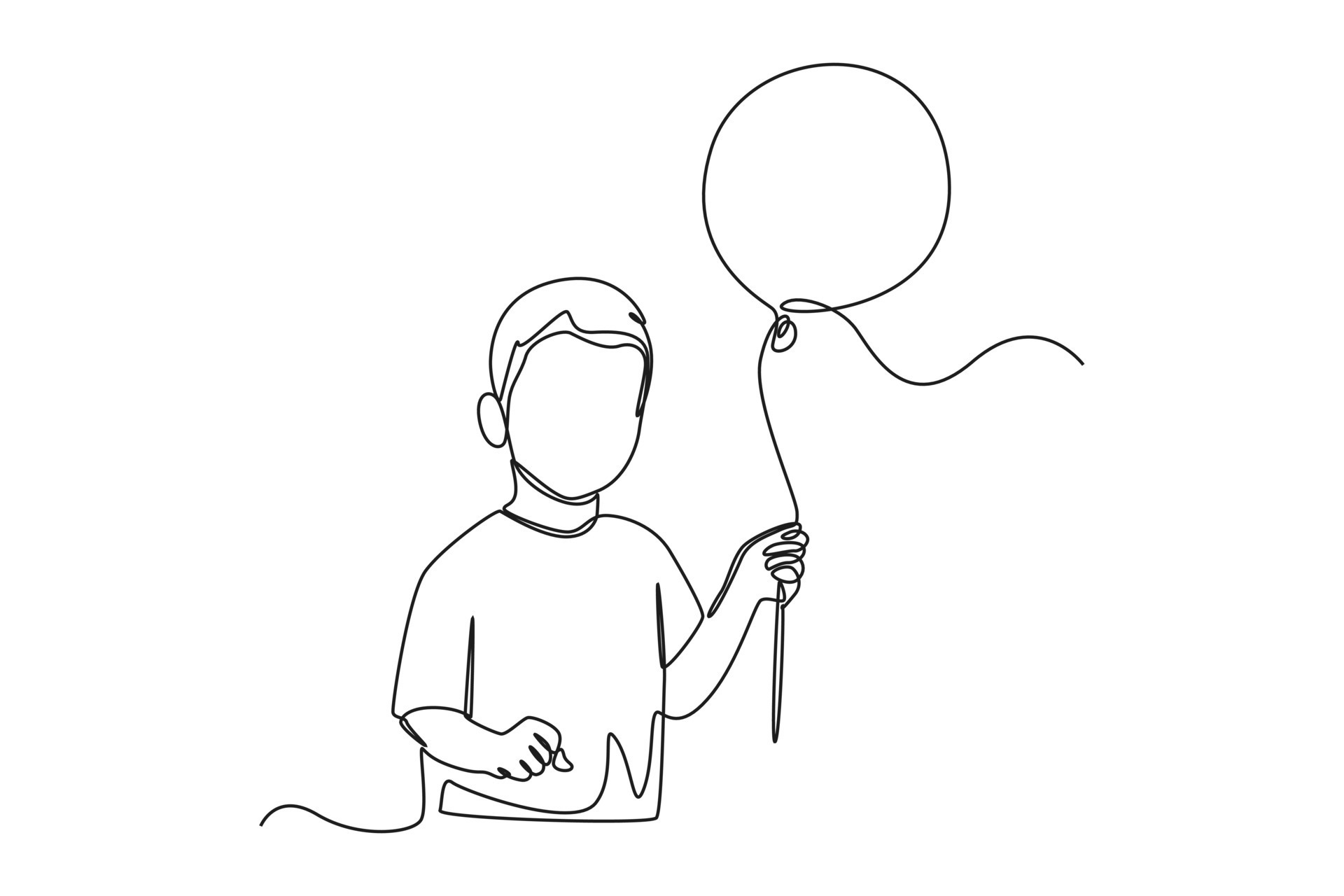 Continuous one line drawing happy boy holding balloon. Happy Children's ... Continuous one line drawing happy boy holding balloon. Happy Children's ...