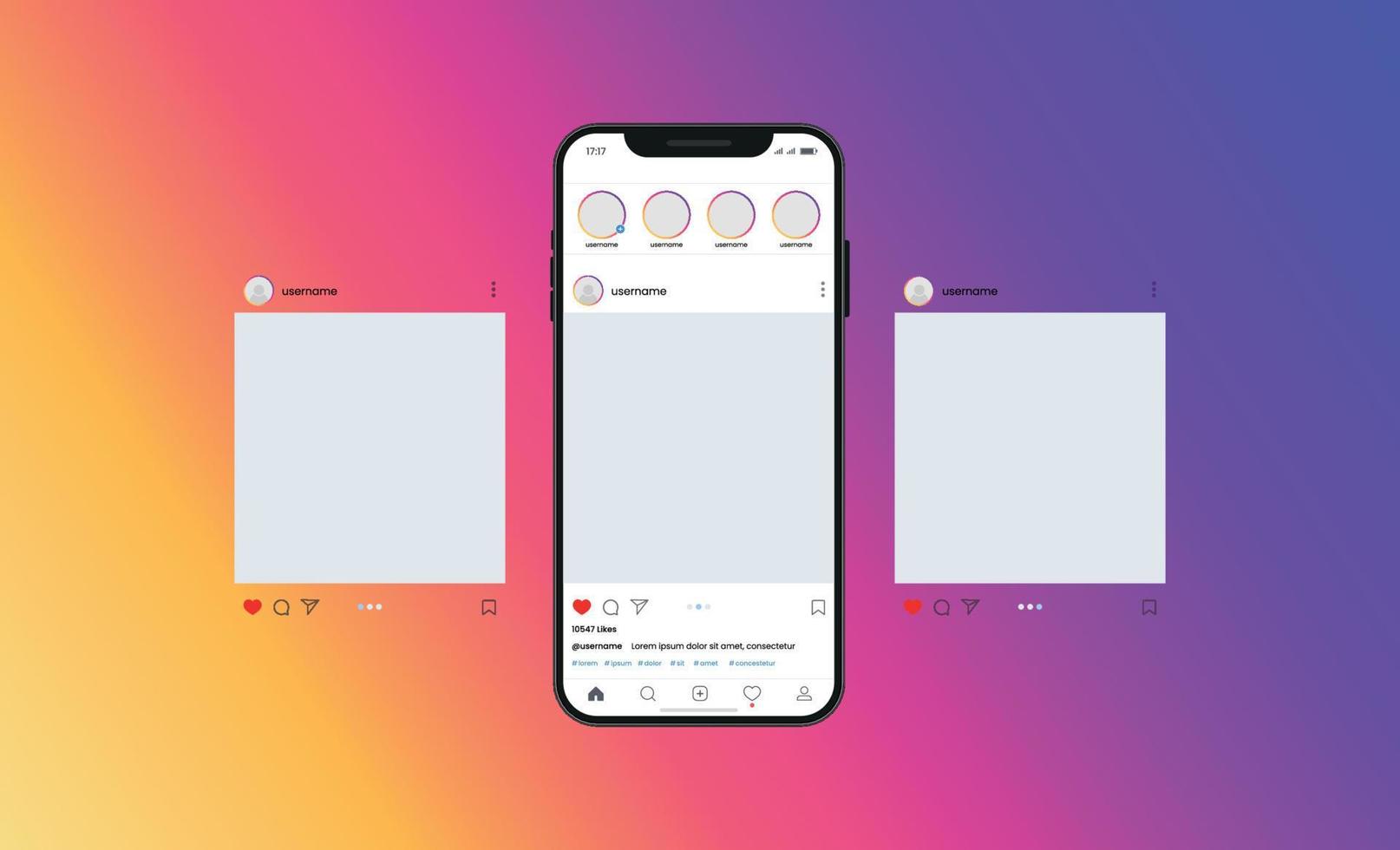 Instagram carousel or slide pages interface vector mockup with three ... Instagram carousel or slide pages interface vector mockup with three ...