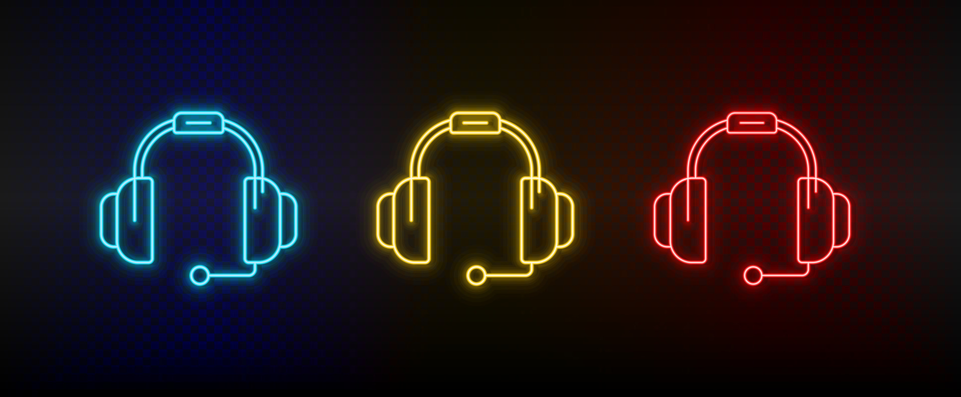 Neon Icon Set Earphone Headphone Set Of Red Blue Yellow Neon Vector Icon On Transparency Dark