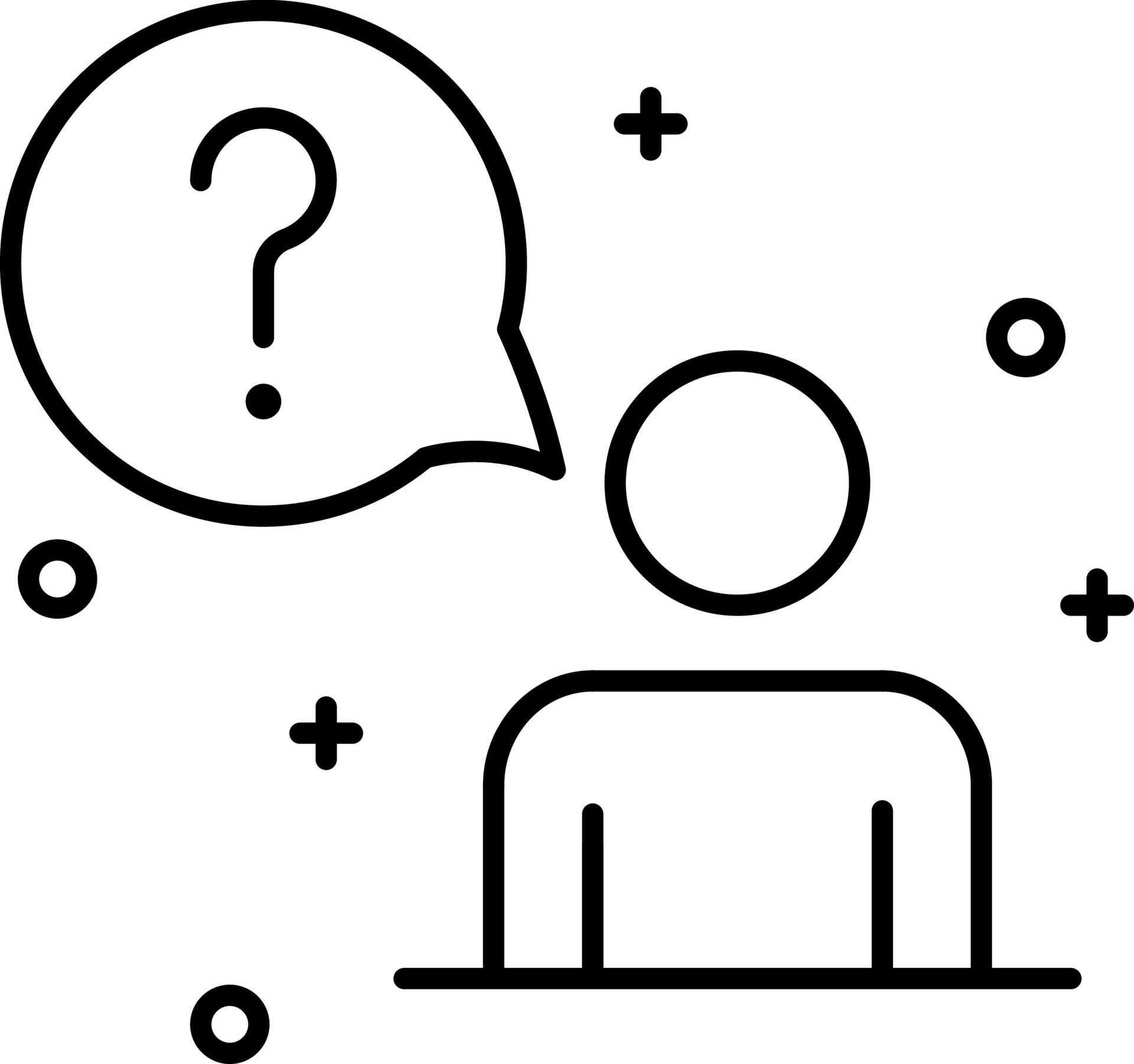 Man, question, line vector icon on transparent background. Outline Man, question, line vector ...