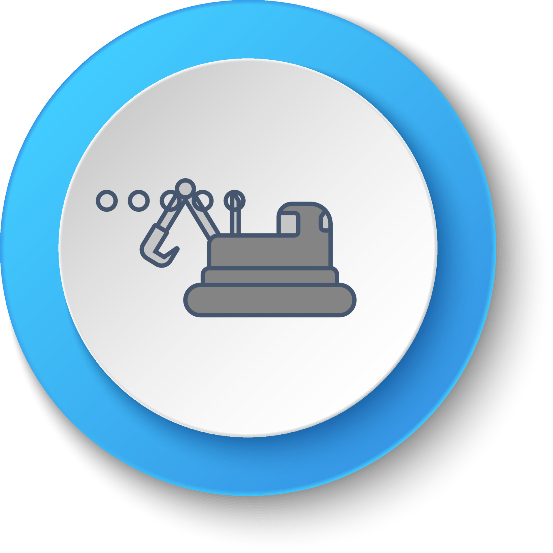Round button for web icon, building, construction, excavator. Button banner round, badge ...