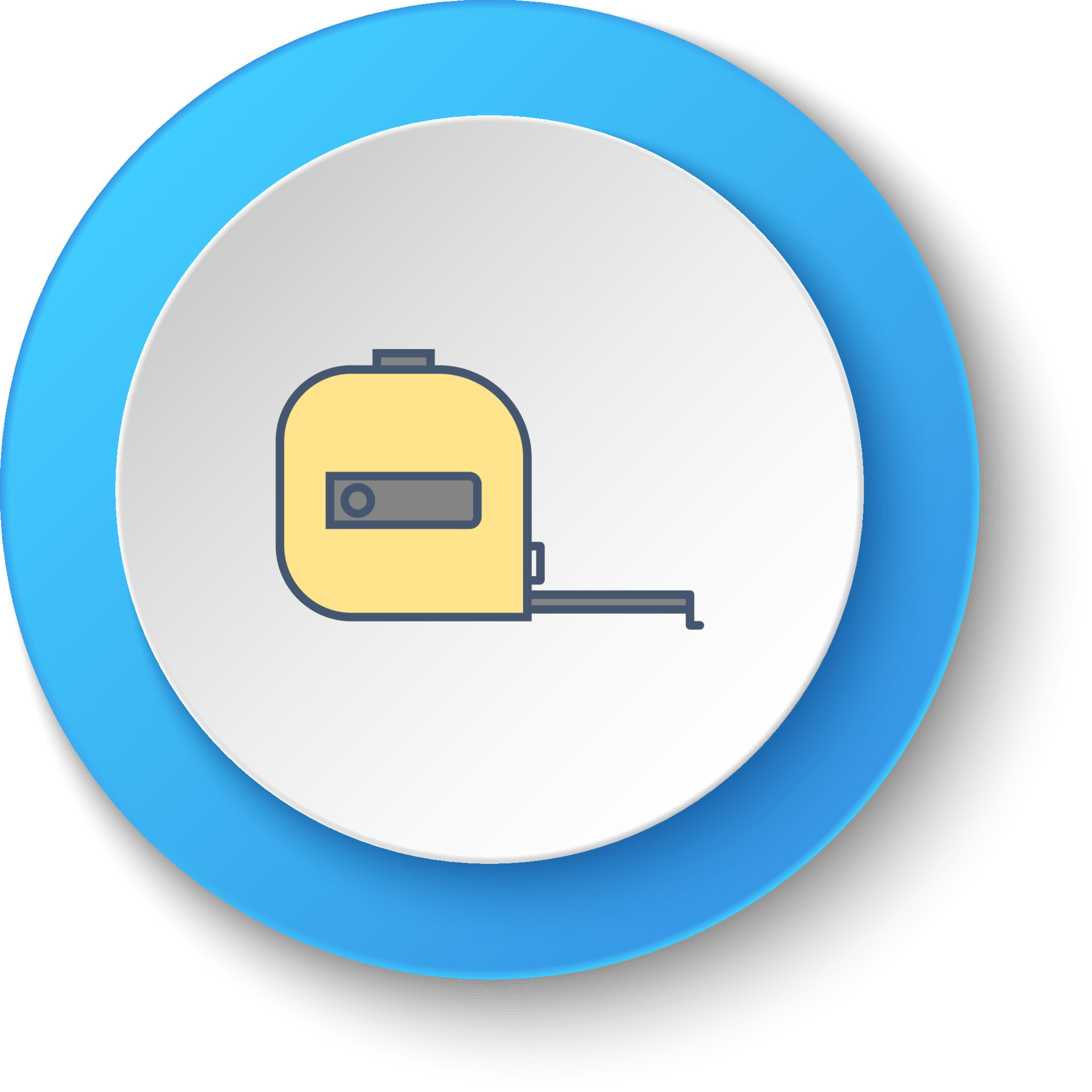 Round button for web icon, building, measure. Button banner round, badge interface for ...