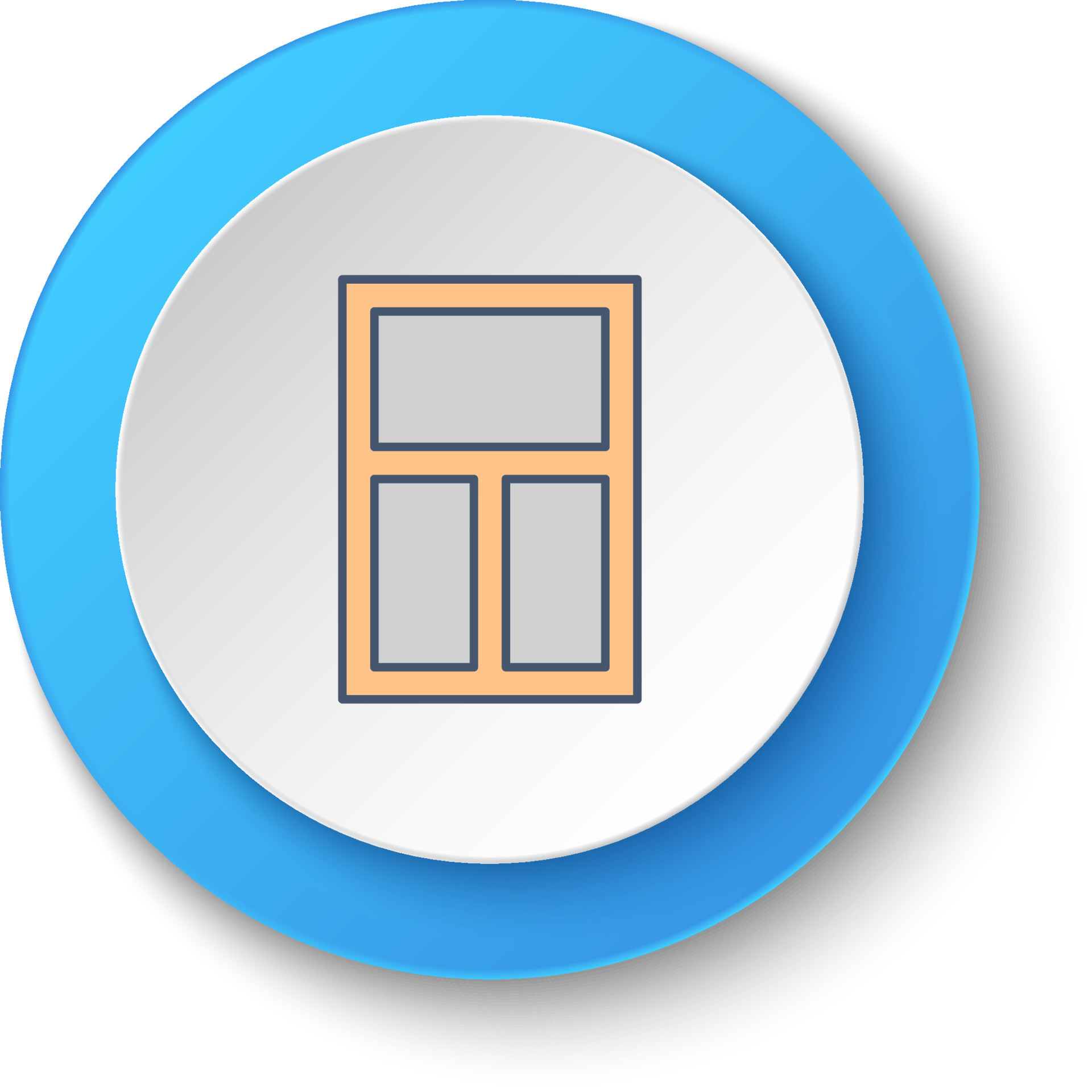 Round button for web icon, building, window. Button banner round, badge interface for ...
