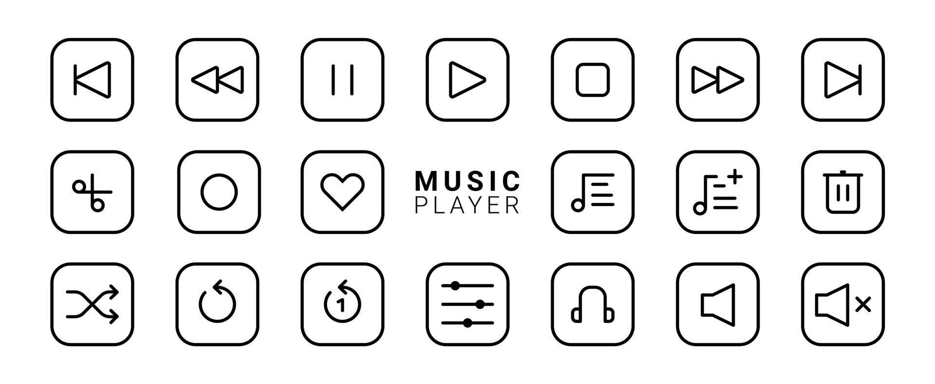 Set Of Media Player Icons In Thin Line Style Music Interface Design