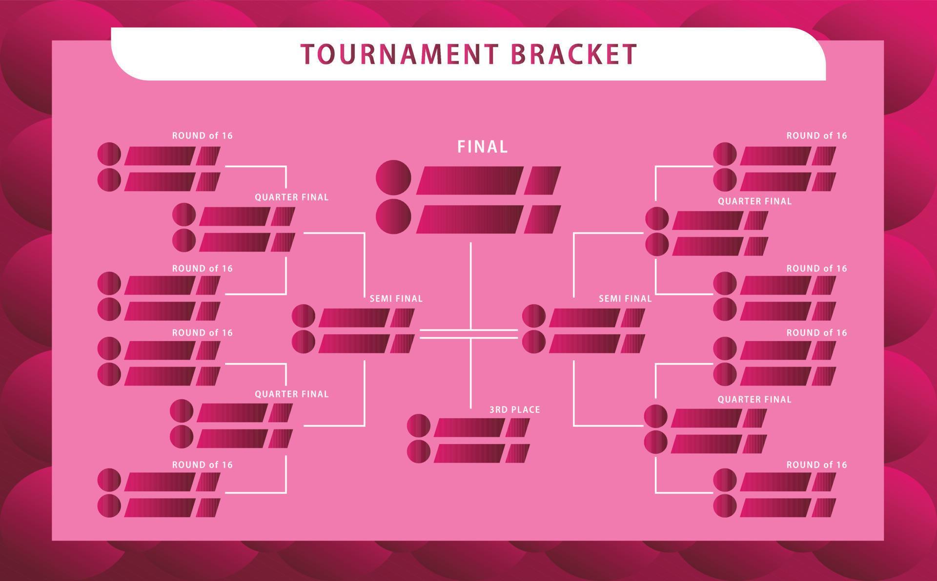 Gradient magenta theme colored tournament table. Tournament bracket blank template with ...