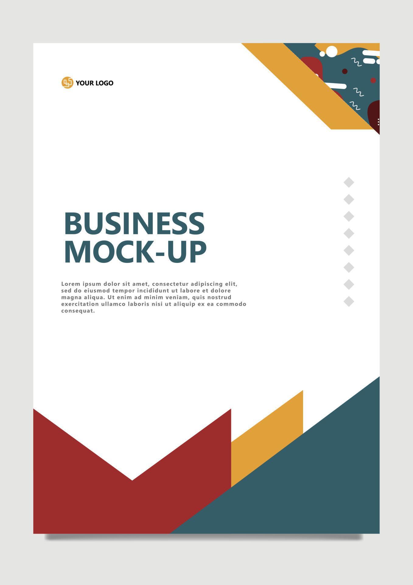 White abstract cover template with colorful polygonal shapes and memphis pattern. Suitable for ...