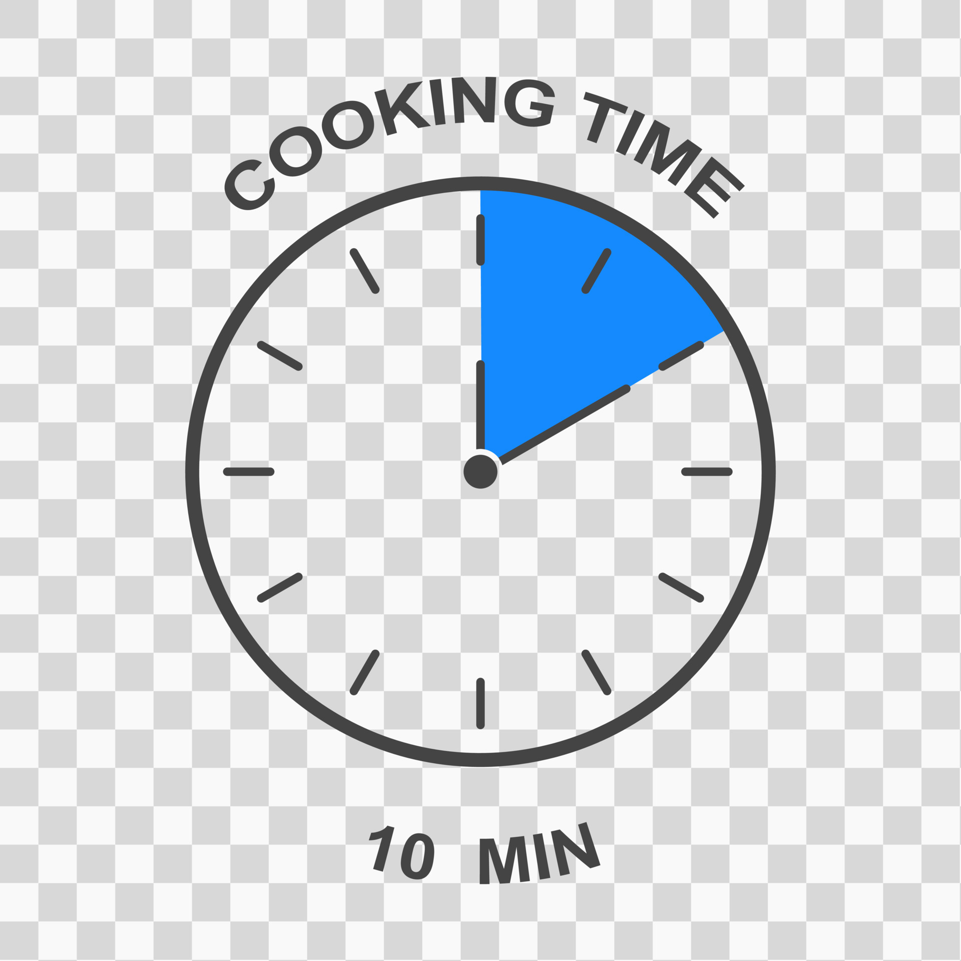 Cooking time icon. Clock face with 10 minutes time interval. Simple ...
