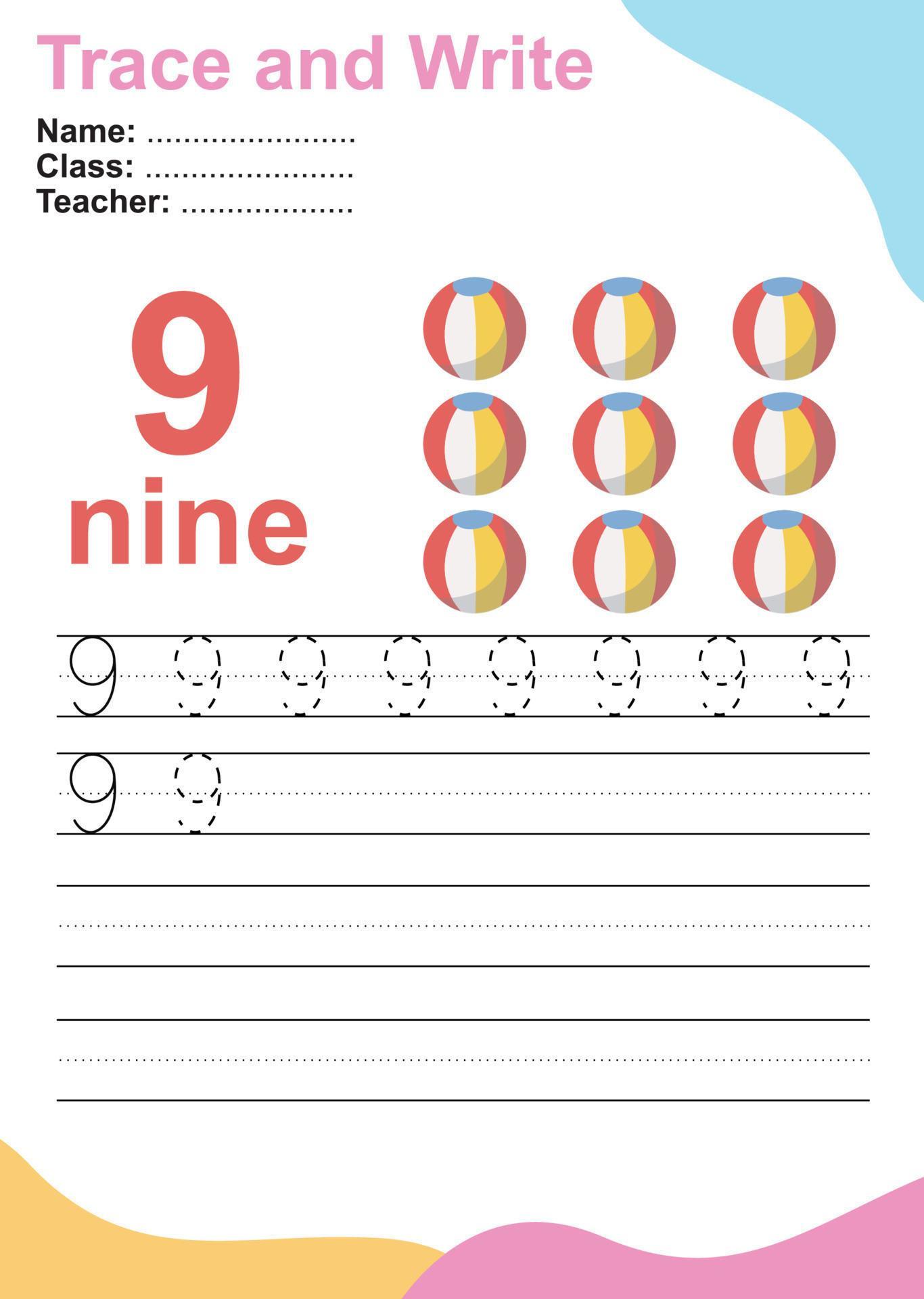 Trace and write number for children. Exercise for children to recognize ...