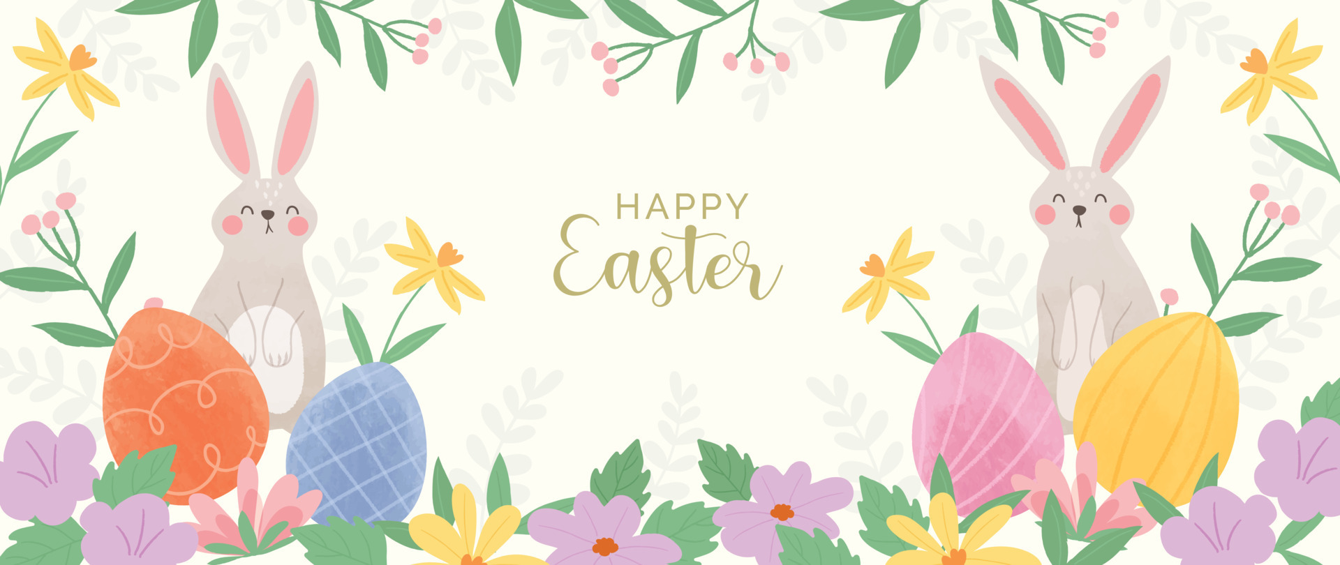 Happy Easter watercolor element background vector. Hand painted cute ...