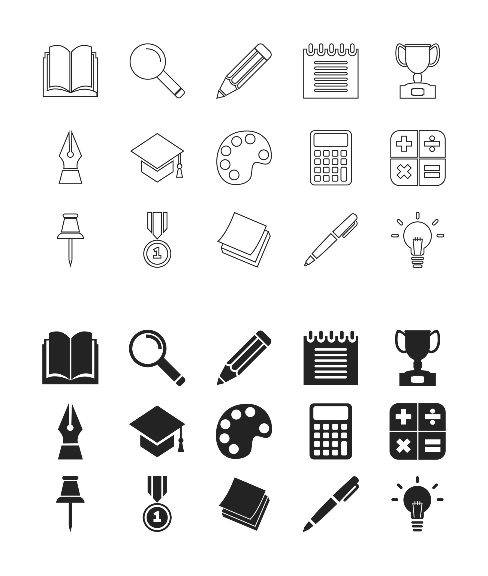 Education and learning icons set of symbols. 21005905 Vector Art at ...