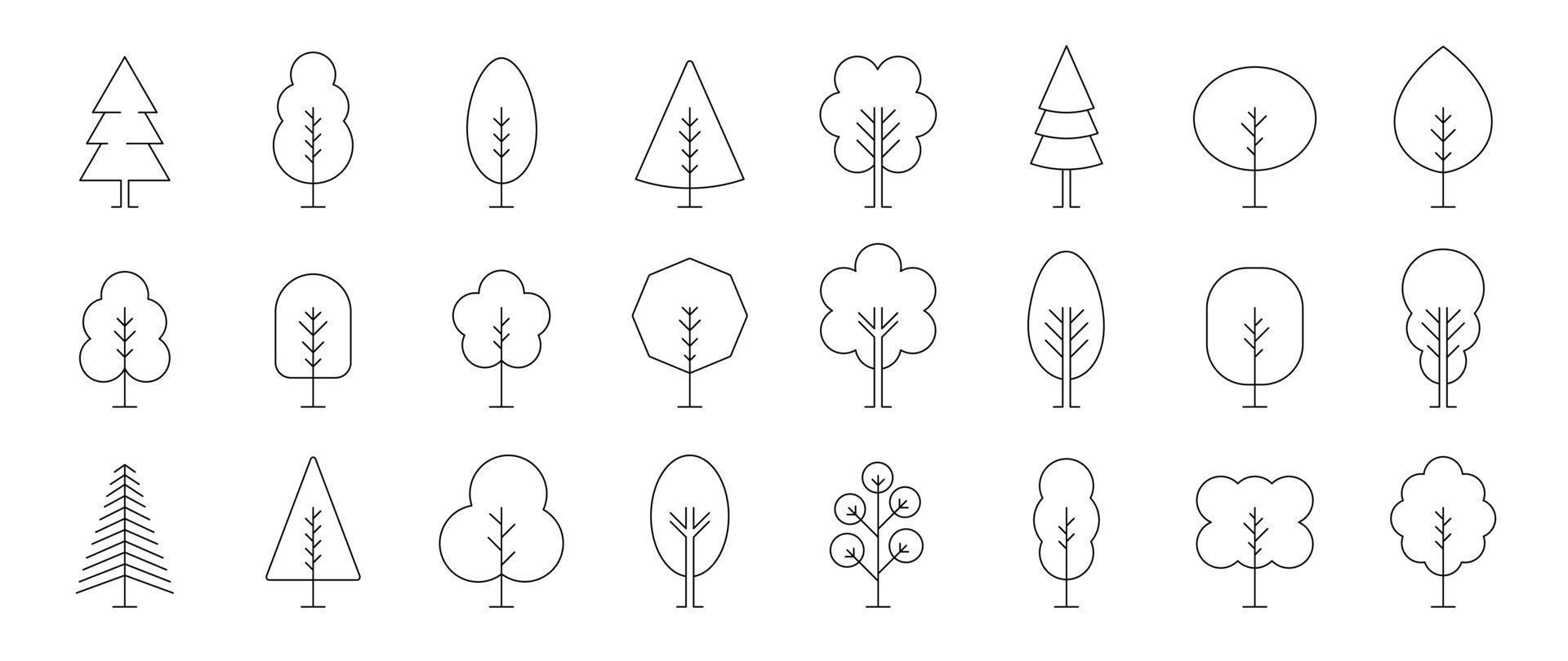 Set Of Trees Linear Vector Icon Geometric Tree Shape Plants Pine