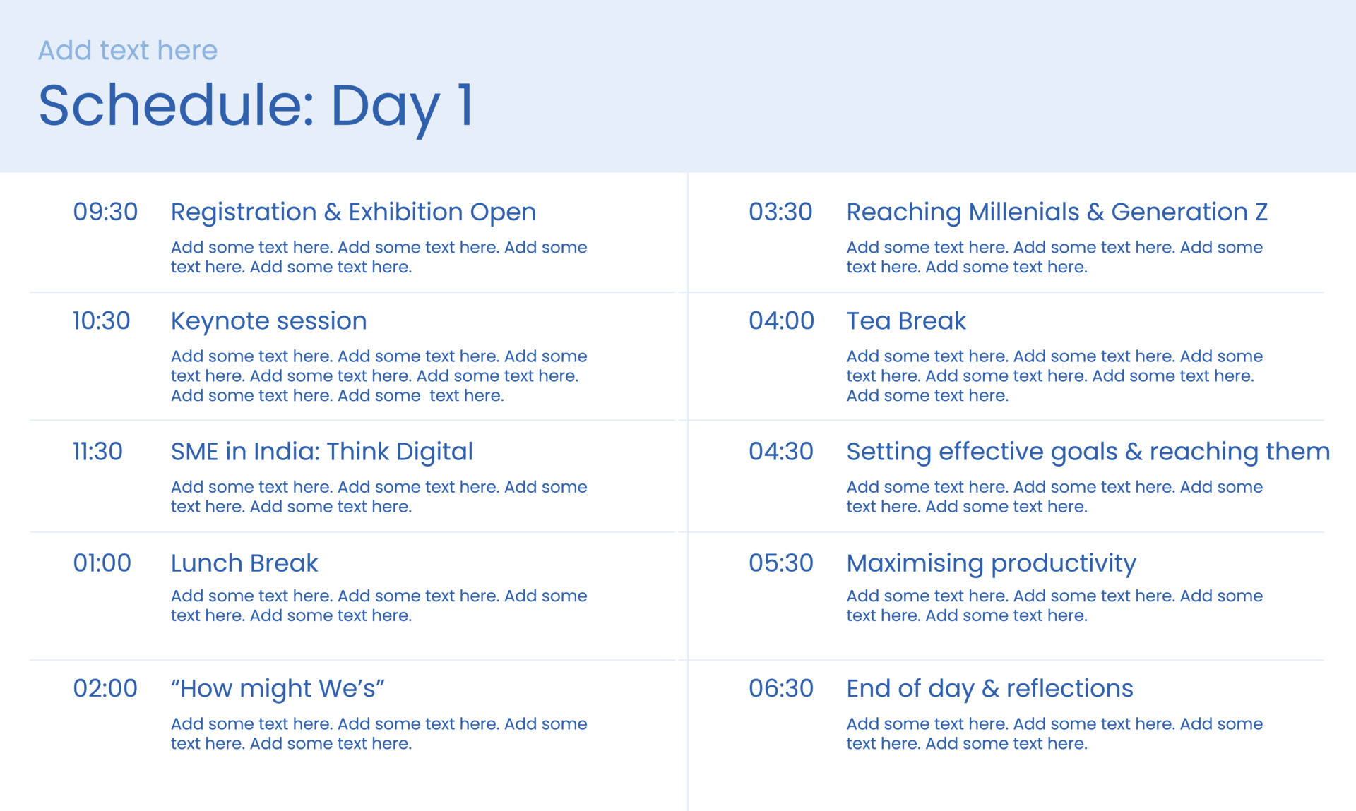 Schedule of the day. Infographics template, presentation agenda ...