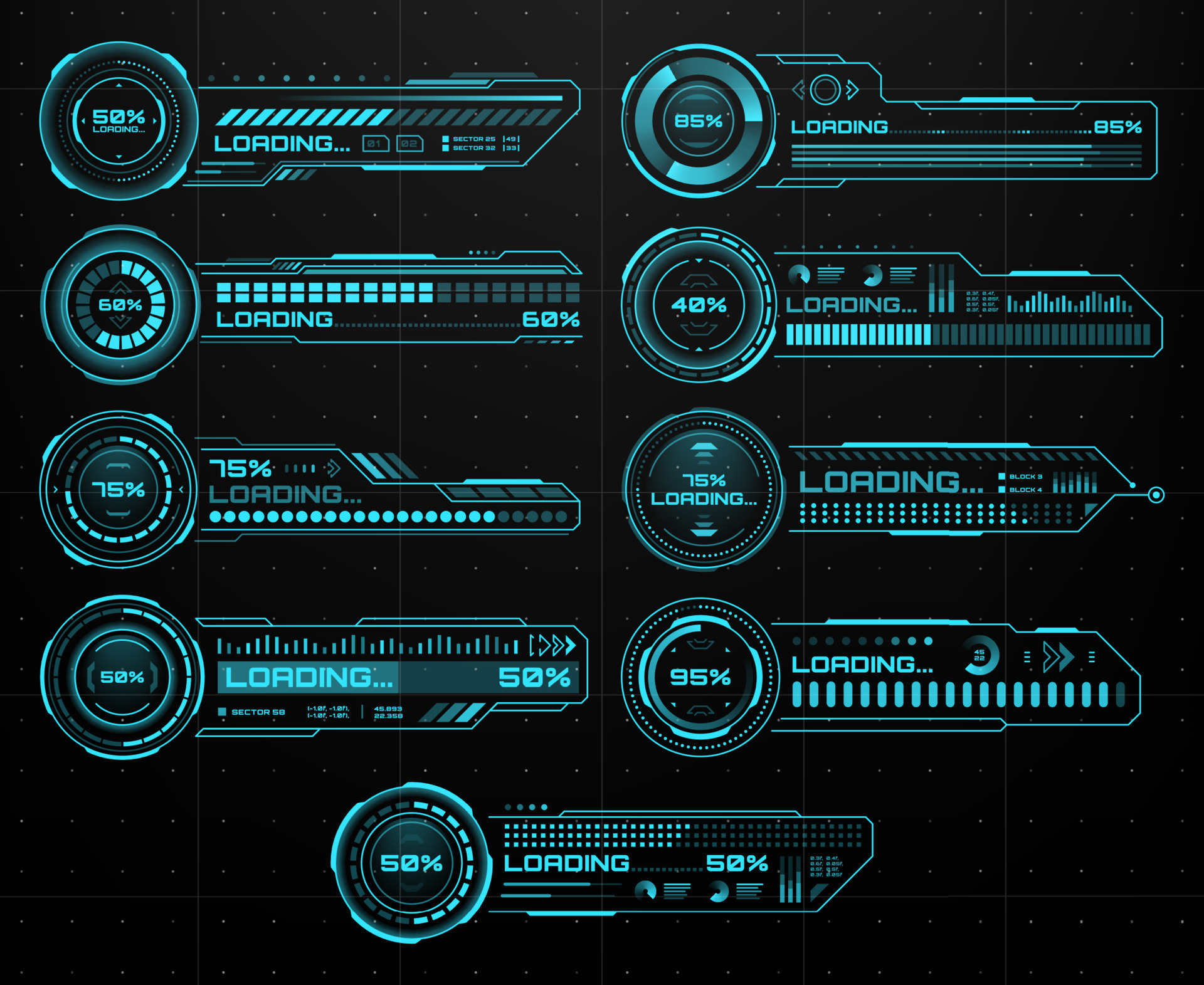 HUD futuristic loading bars, Sci Fi user interface 21022534 Vector Art at Vecteezy
