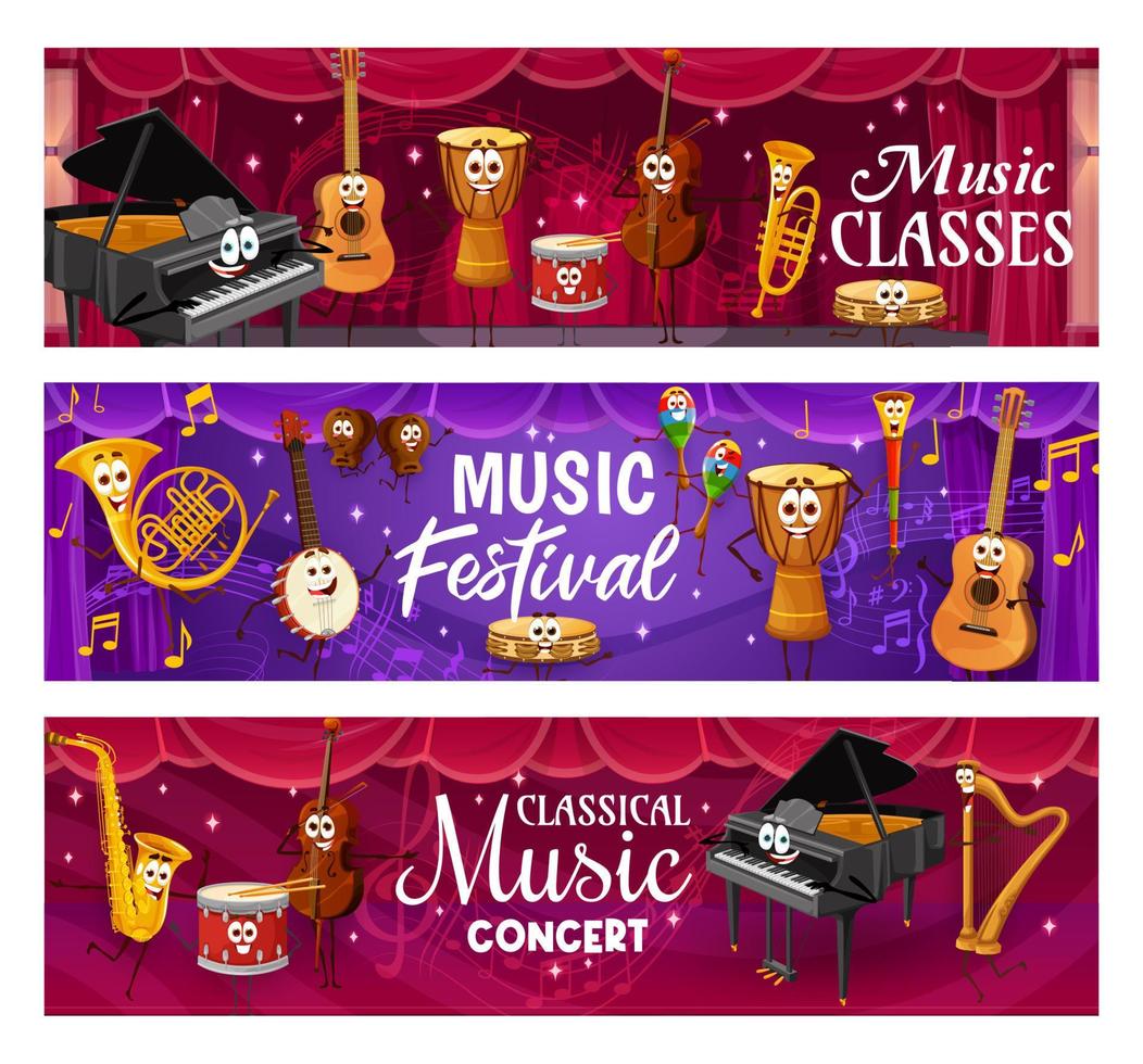Cartoon musical instrument characters banners 21022696 Vector Art at ...