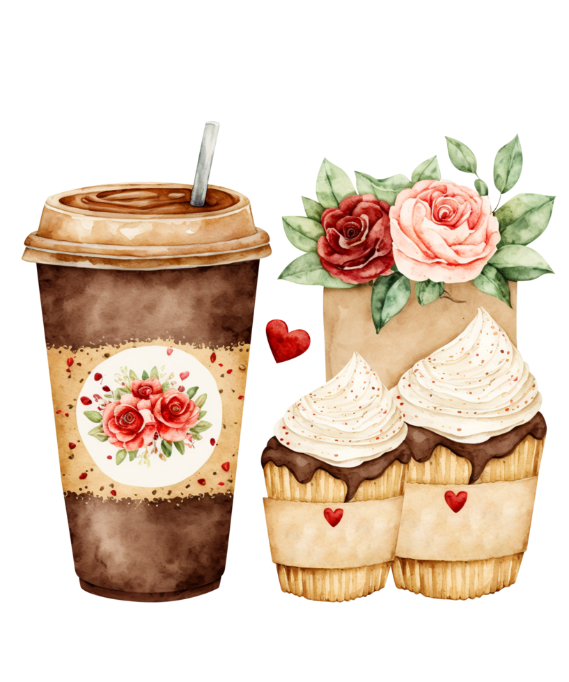 Hand Gezeichnet Zwei Aquarell Karton Papier Süß Paar Kaffee Tassen Liebe 21023420 Png