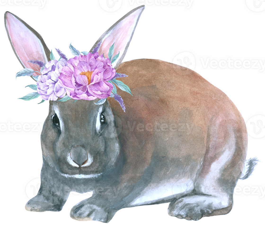 Free Happy Easter Cute Rabbit With Flower Watercolor 21024669 Png With