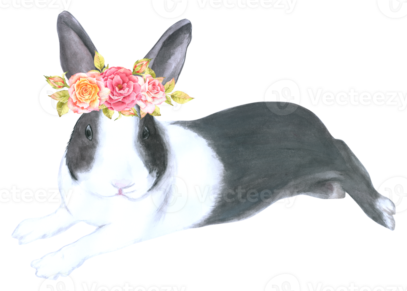 Free Happy Easter Cute Rabbit With Flower Watercolor 21024673 Png With