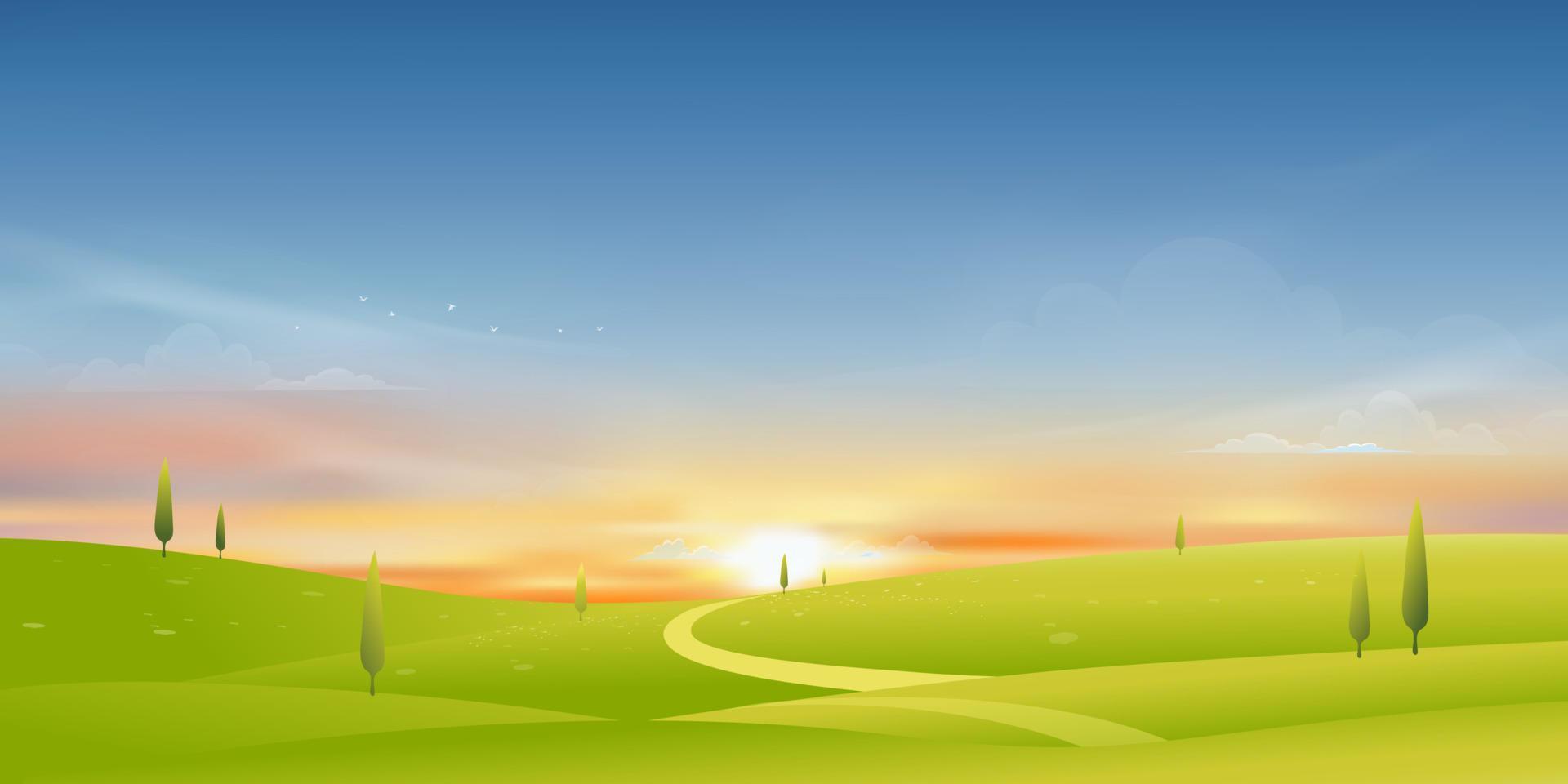 Spring Nature Background of Green Field Landscape with Sunrise Sky ... Spring Nature Background of Green Field Landscape with Sunrise Sky ...