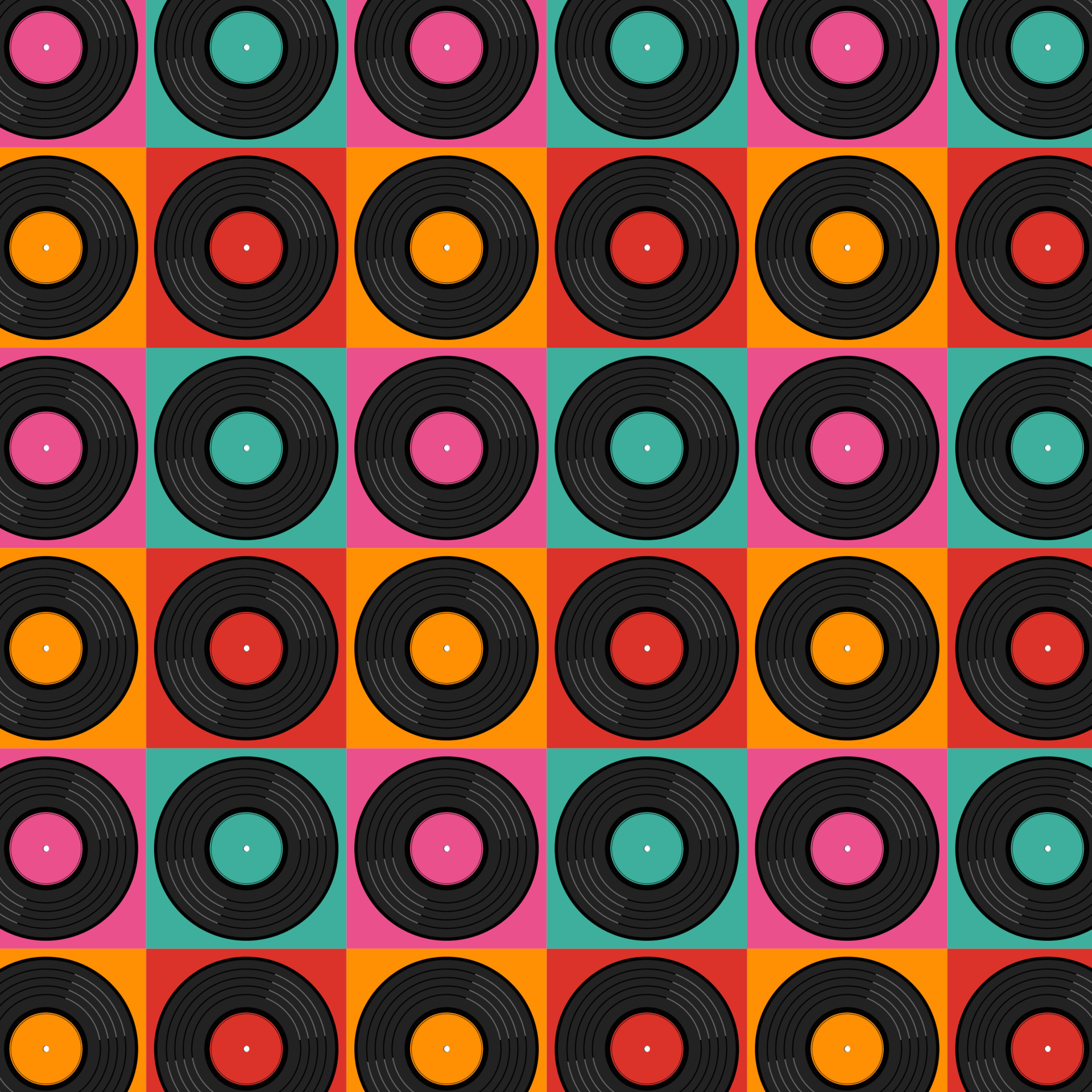 Pop Art Pattern With Vinyl Records. Musical Colorful Retro Vector ...