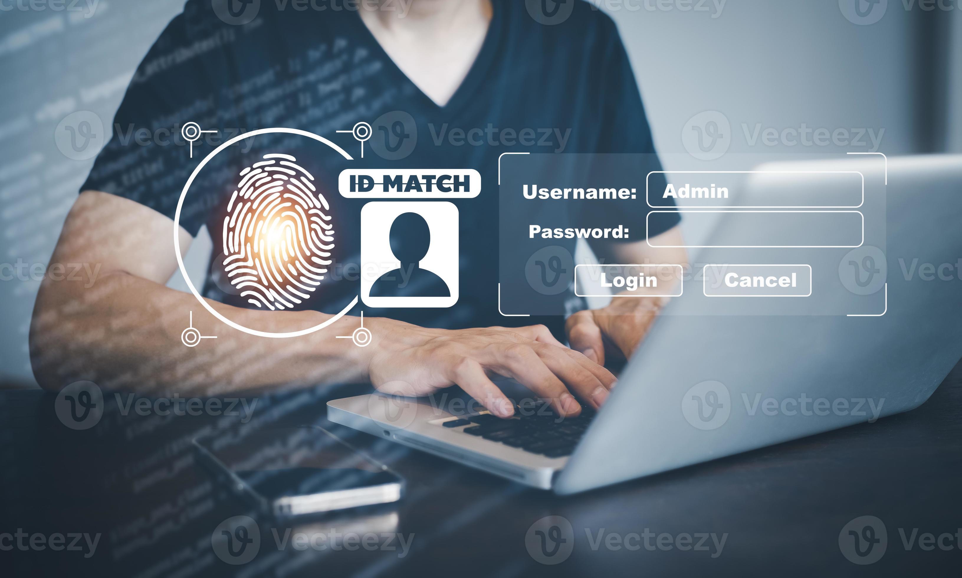 Hand touch fingerprint with virtual global with cyber security, Login, User, identification ...