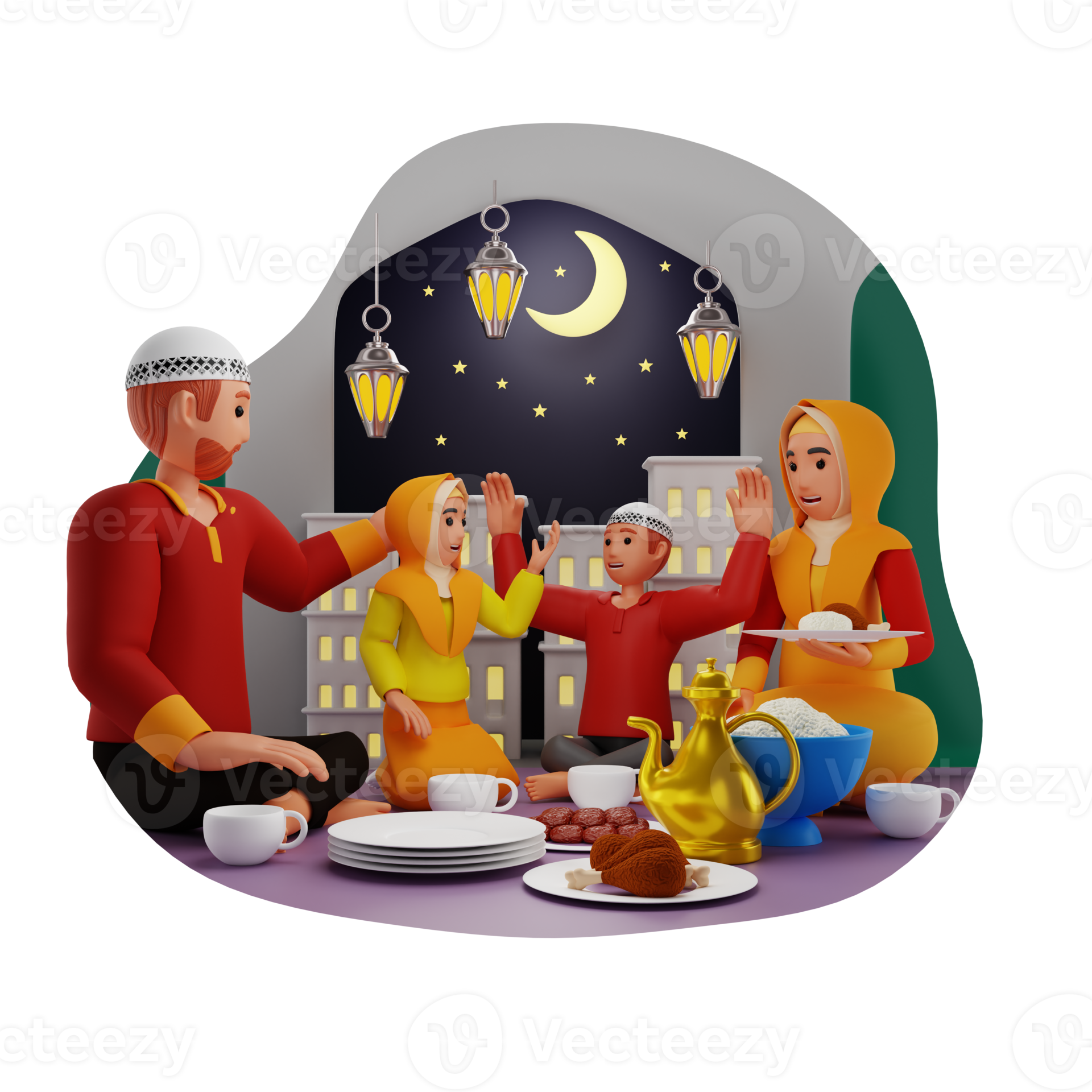 Family Doing Ramadan Dinner Together 3D Character Illustration 21078603 PNG