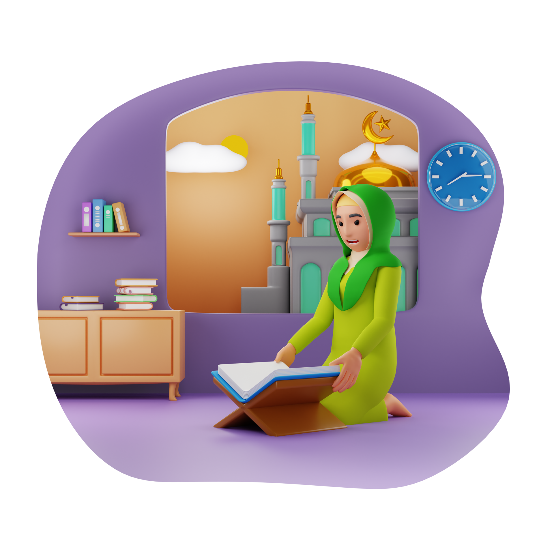Muslim Woman Reading Quran 3d Character Illustration 21078616 Png