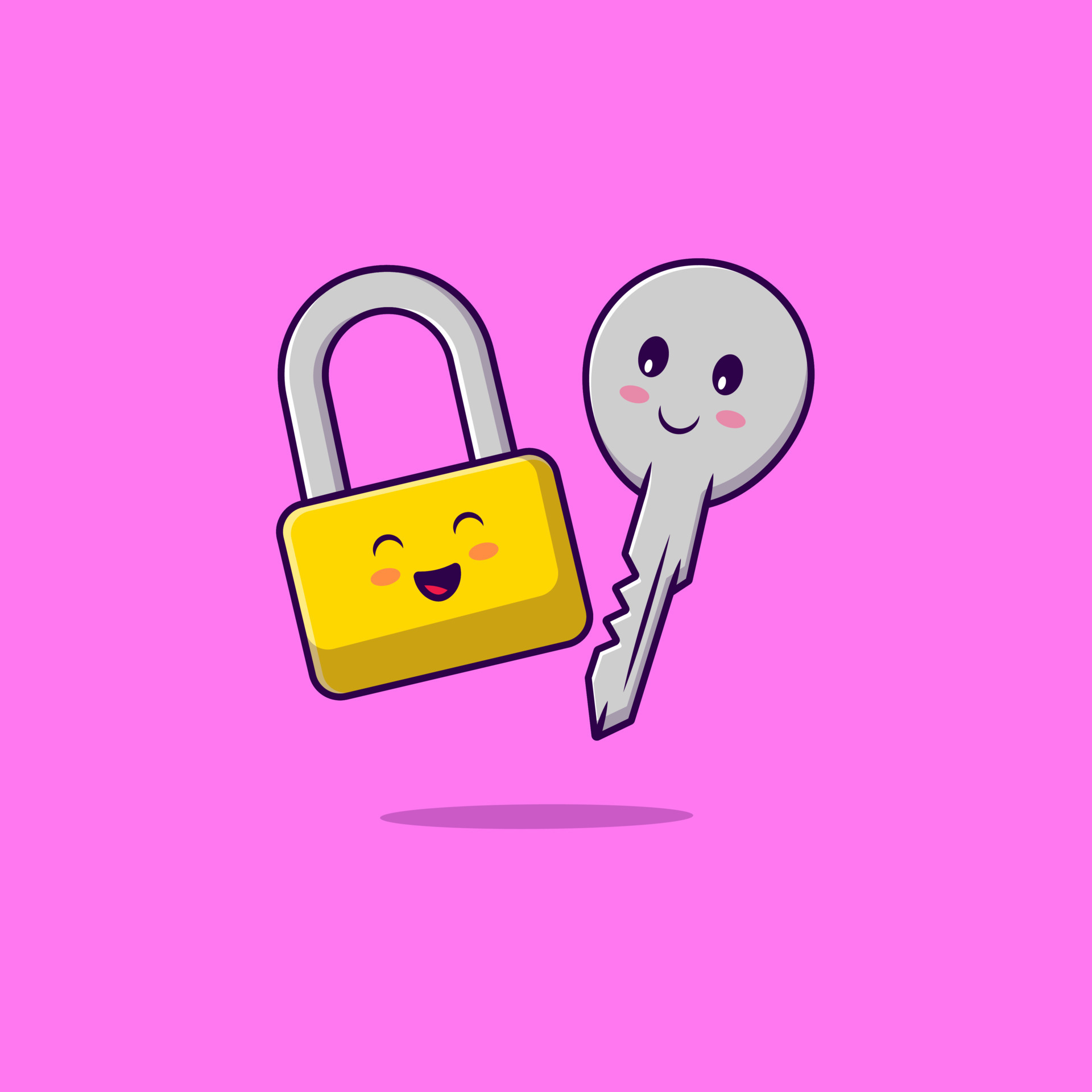 Cute Couple Of Padlock And Key Cartoon Vector Icons Illustration Flat Cartoon Concept Suitable