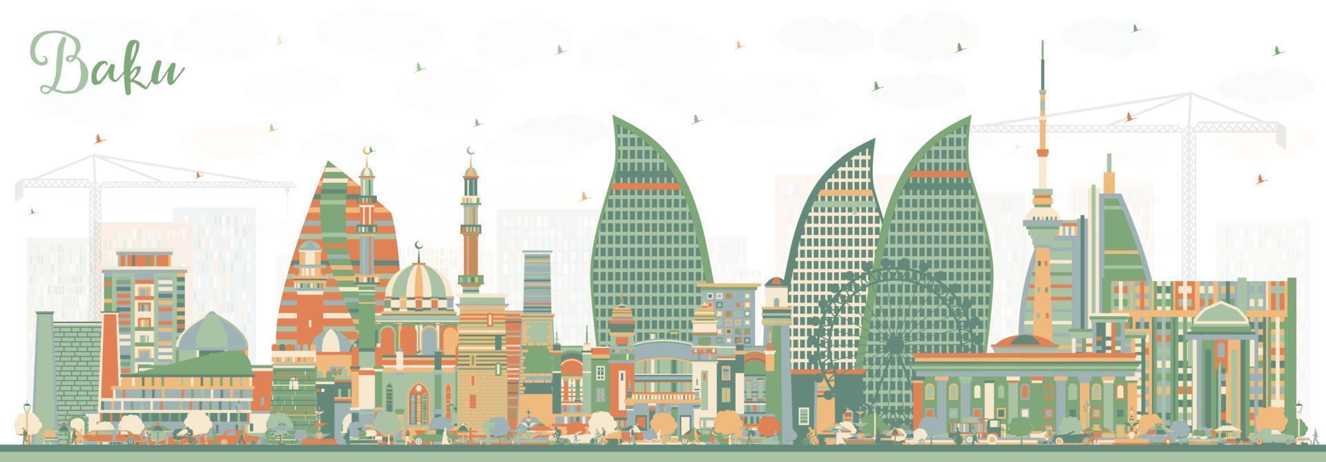 Baku Azerbaijan City Skyline with Color Buildings. Vector Illustration. Baku Cityscape with ...