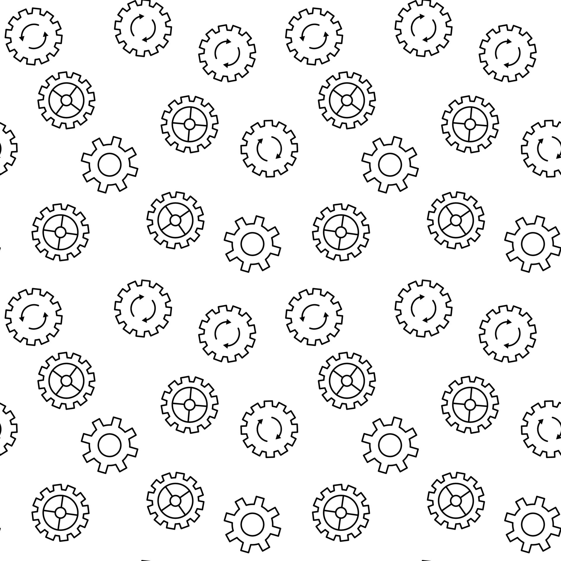 Vector Seamless Pattern Of Different Cogwheels Gears Setting Signs On White Background It Can