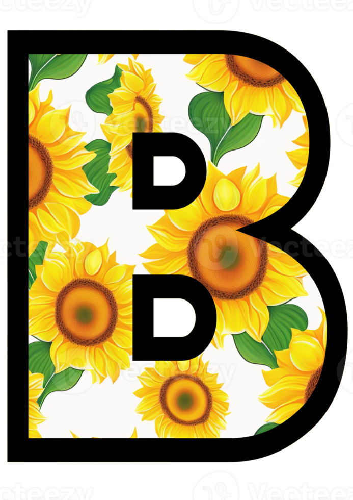 Sunflower Floral Alphabet, Letter B With Yellow Sunflower Pattern 21106600 PNG
