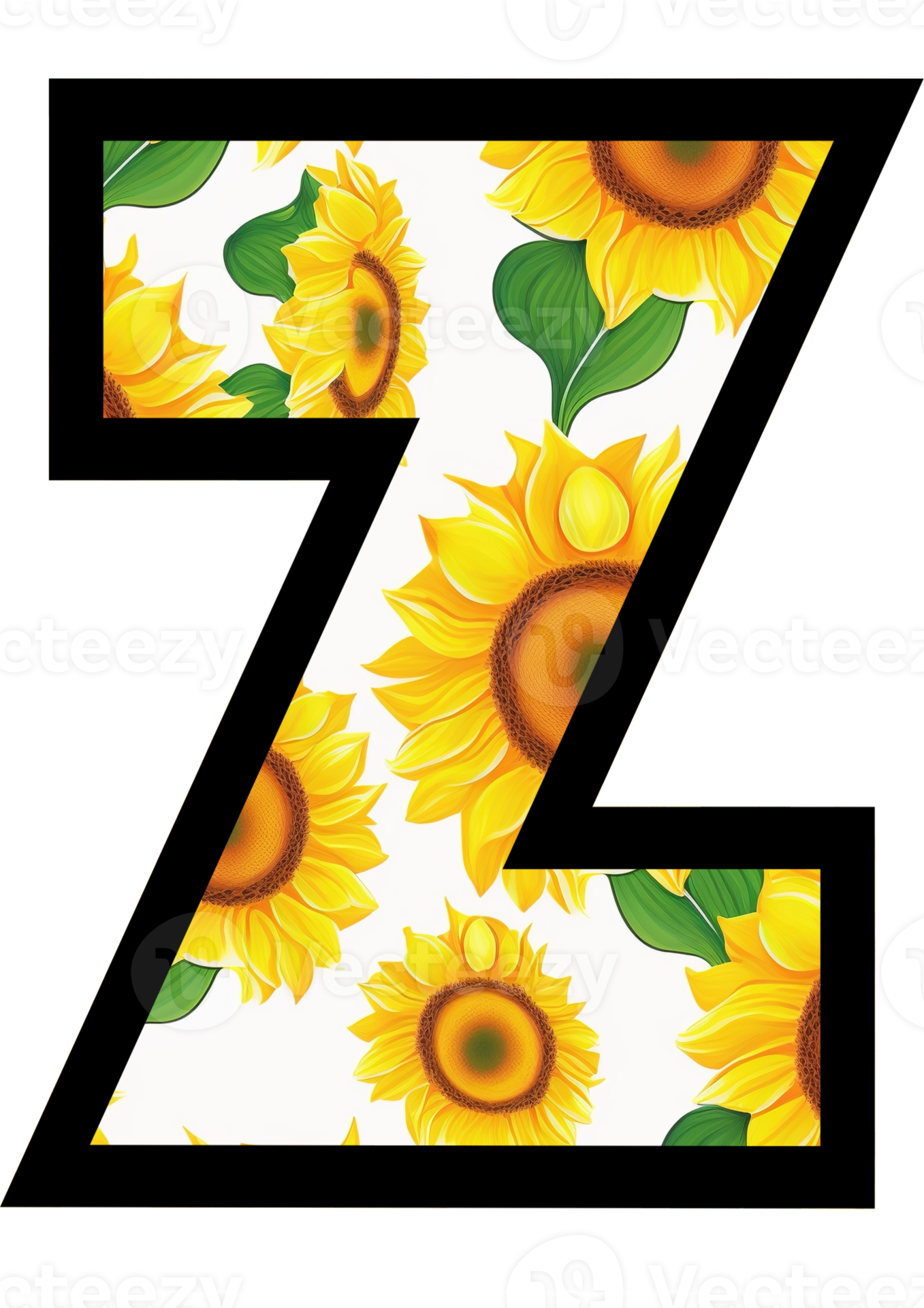 Sunflower Floral Alphabet, Letter Z With Yellow Sunflower Pattern ...