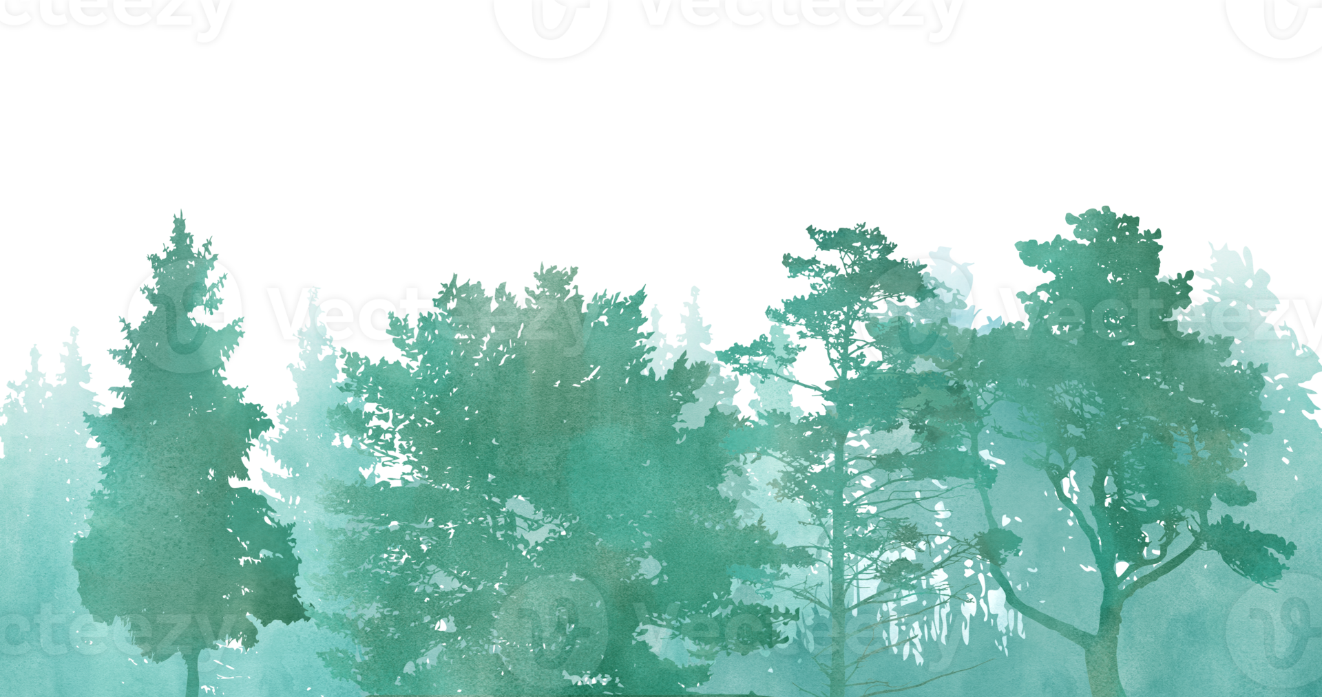 watercolor background drawn landscape of foggy forest wild nature ...