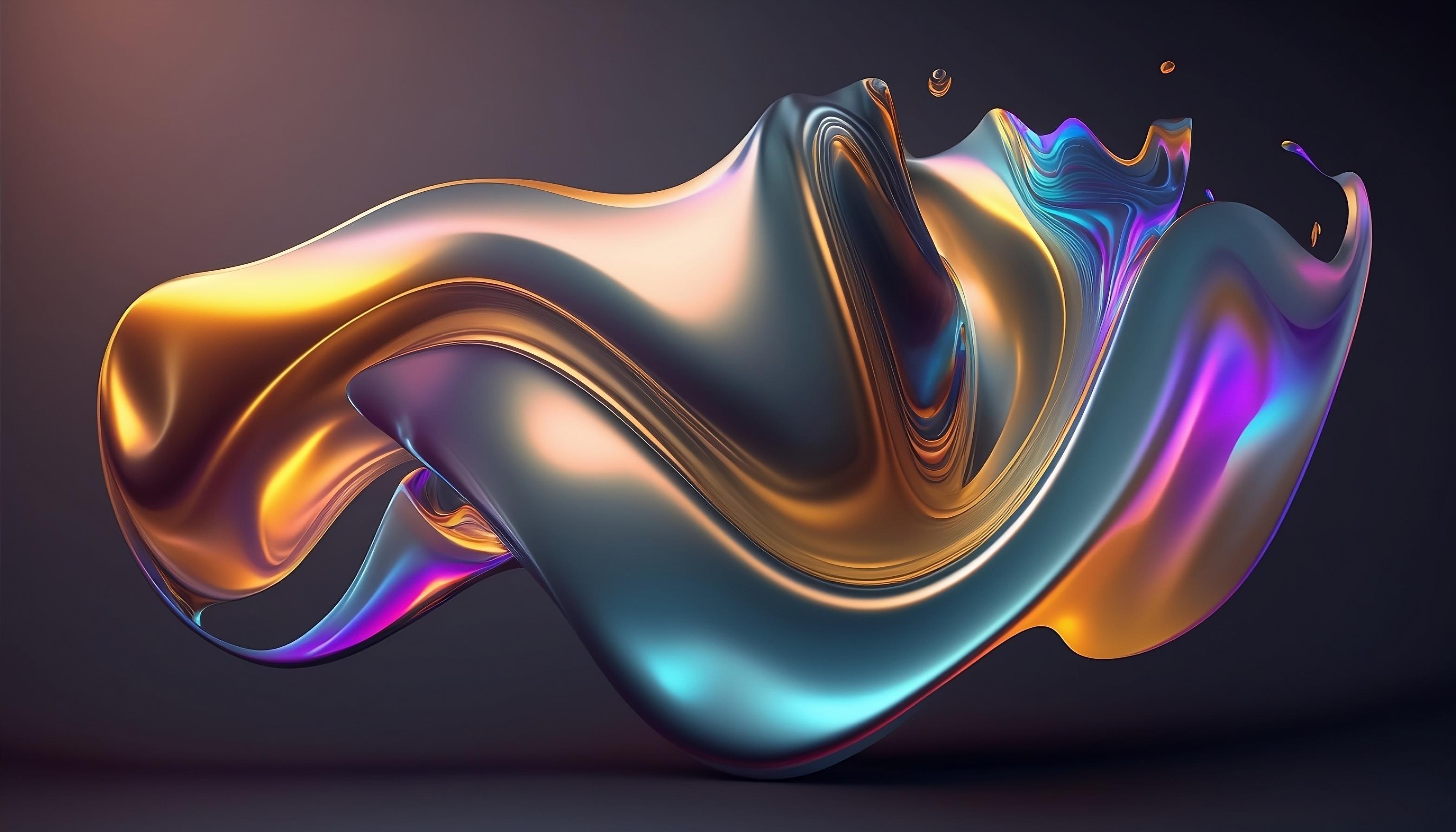 Abstract iridescent holographic render 3d shape for background, organic ... Abstract iridescent holographic render 3d shape for background, organic ...